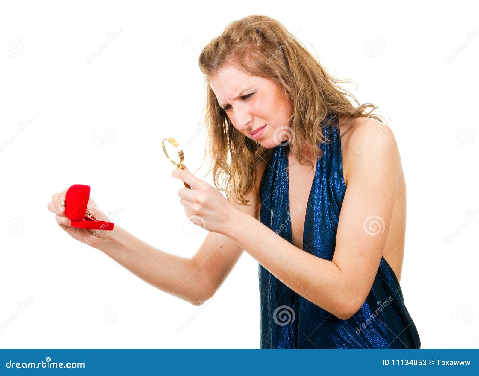 Woman Looking at Ring through Magnifier Stock Image - Image of girl ...