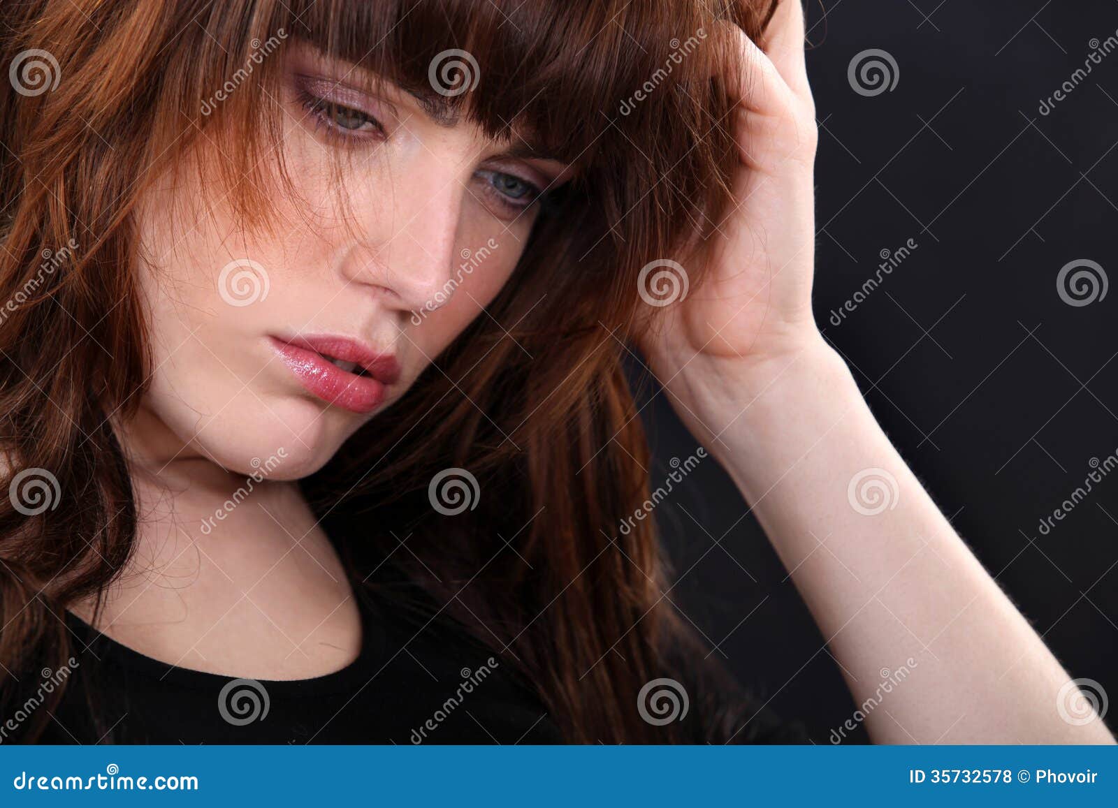 Woman looking sad stock photo. Image of person, reflection - 35732578