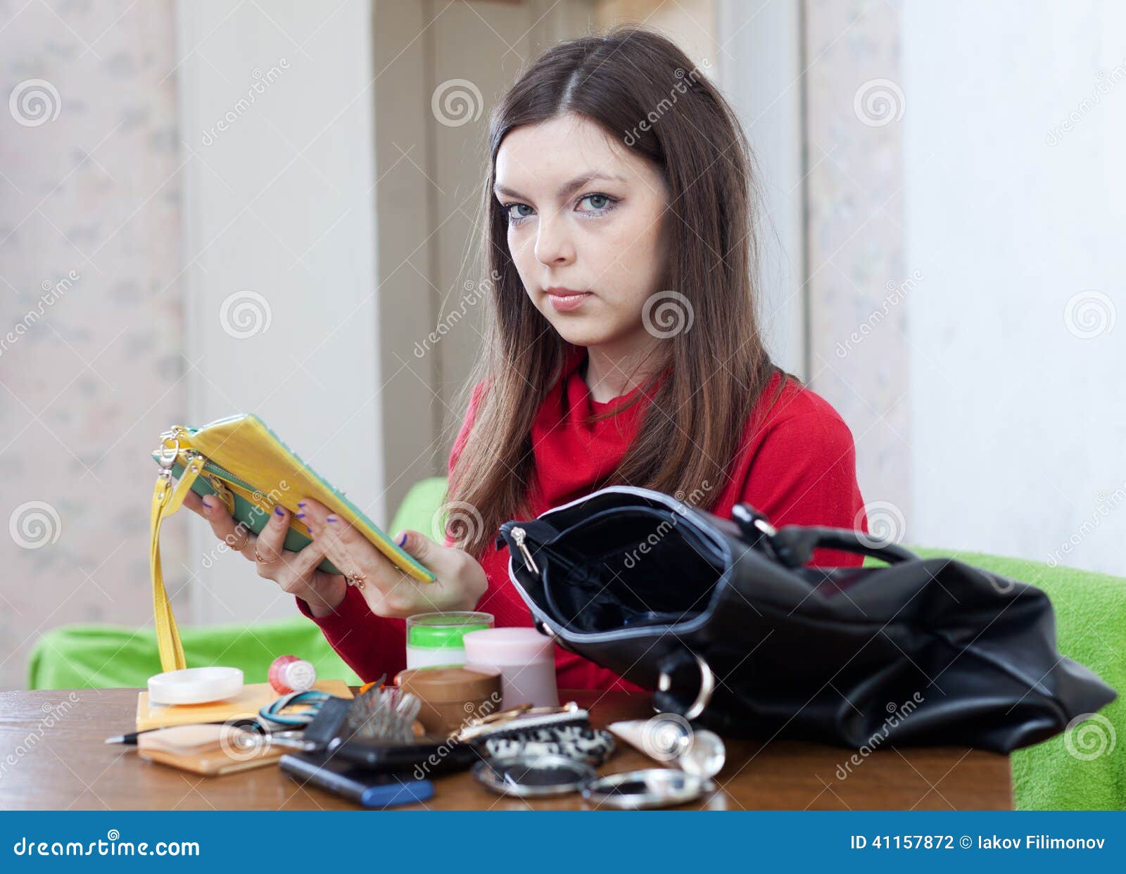 Woman Looking for Something in Her Purse Stock Photo - Image of ...