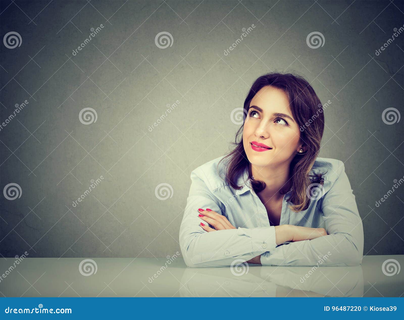 Woman Looking Thoughtful and Happy Stock Photo - Image of employee ...