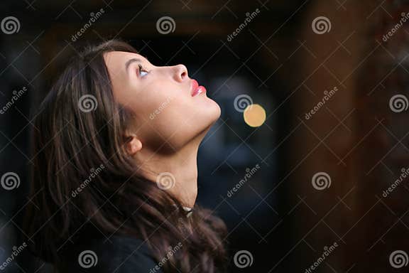 Woman looking up stock photo. Image of expression, horizontal - 16845824
