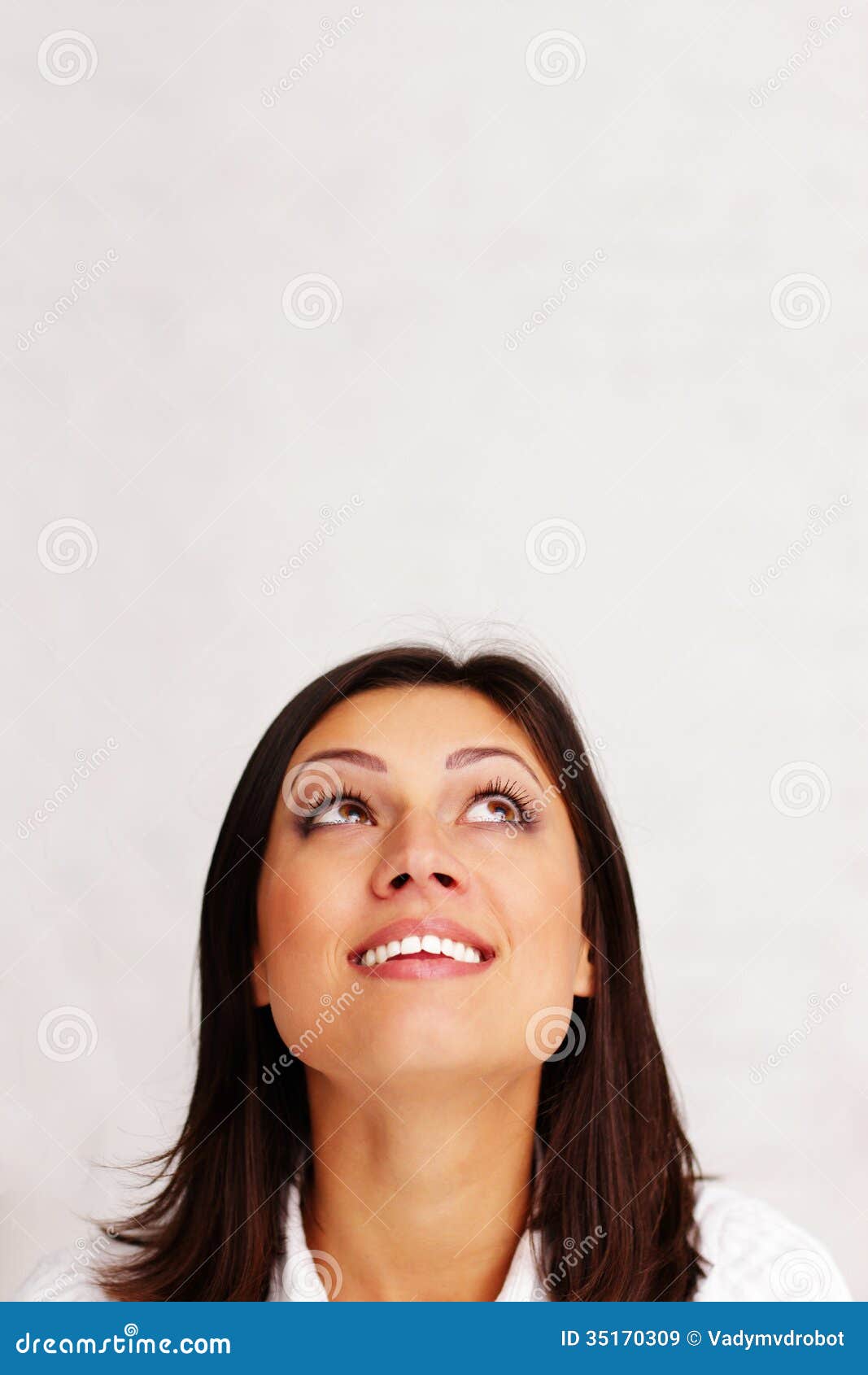 Woman Looking Up at Copyspace Stock Image - Image of happiness, adult ...