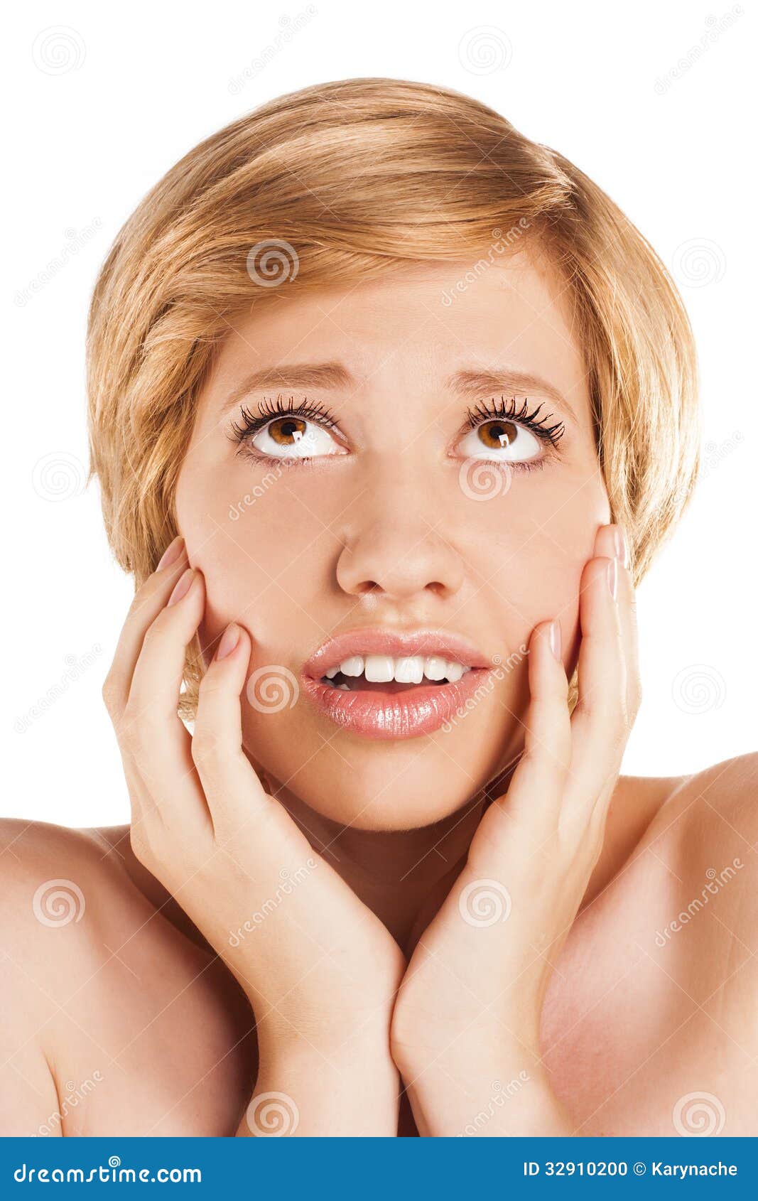 Woman looking up. isolated stock photo. Image of female - 32910200