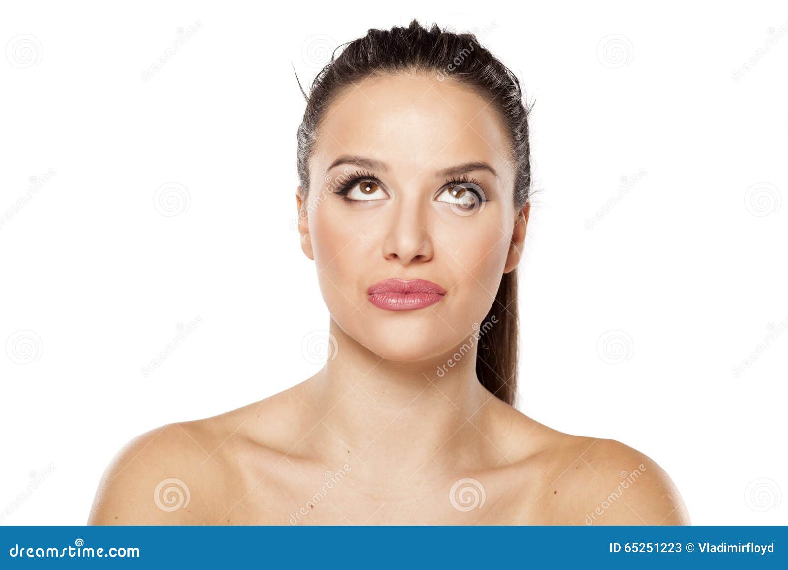 Woman looking up stock image. Image of face, isolated - 65251223