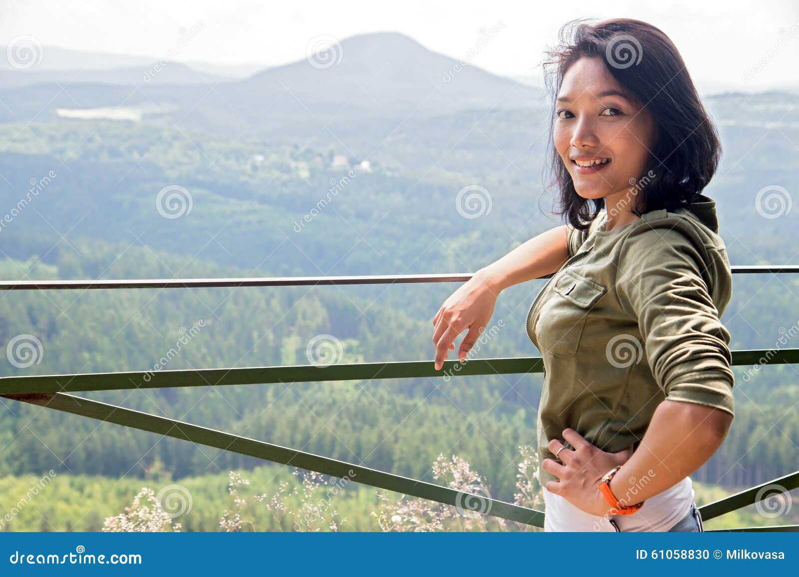 Woman on the lookout stock photo. Image of rock, lookout - 61058830