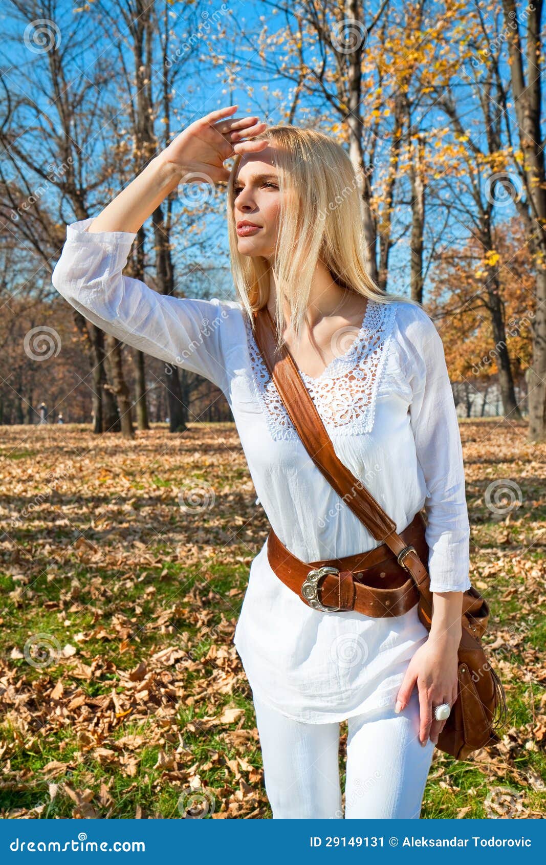 Woman Looks Askance at the Autumn Colored Park Stock Image - Image of ...