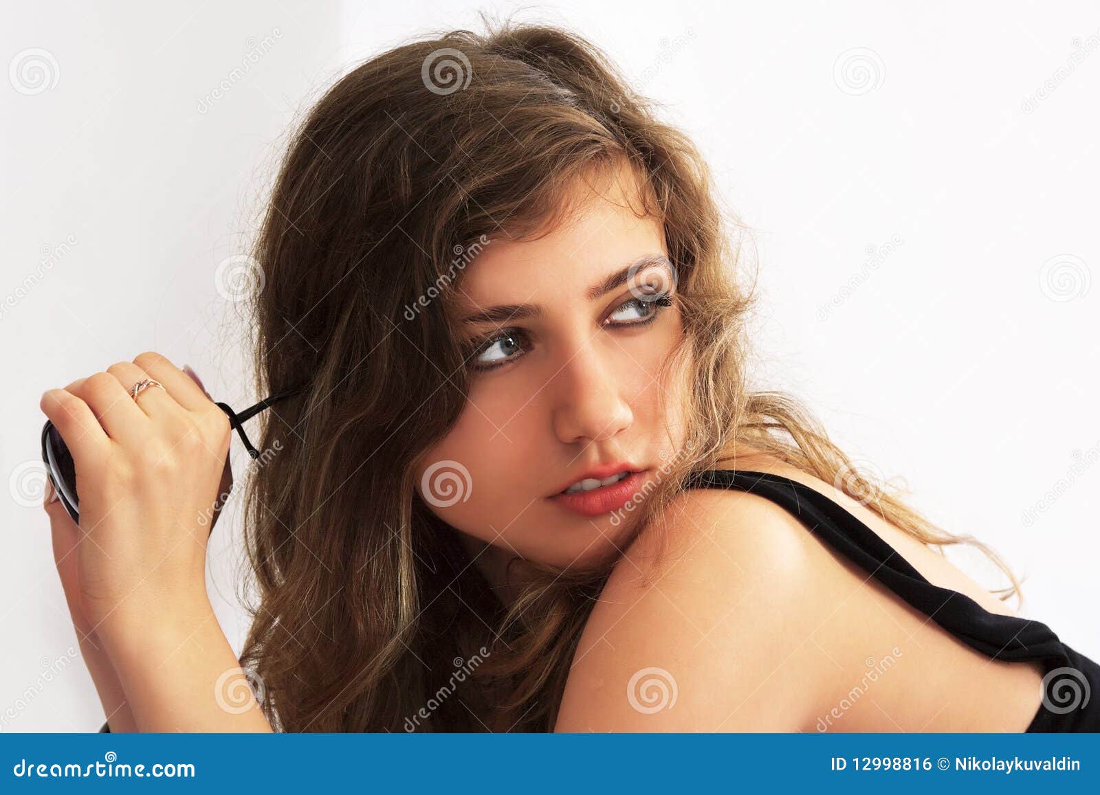 Woman looks back stock photo. Image of looks, black, white - 12998816