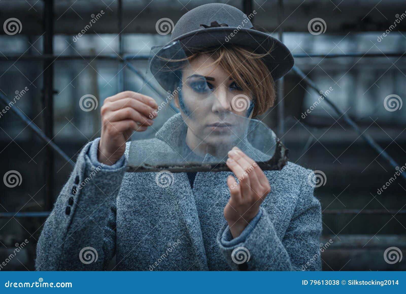 Woman Looks through Broken Sharp Glass Stock Photo - Image of female ...