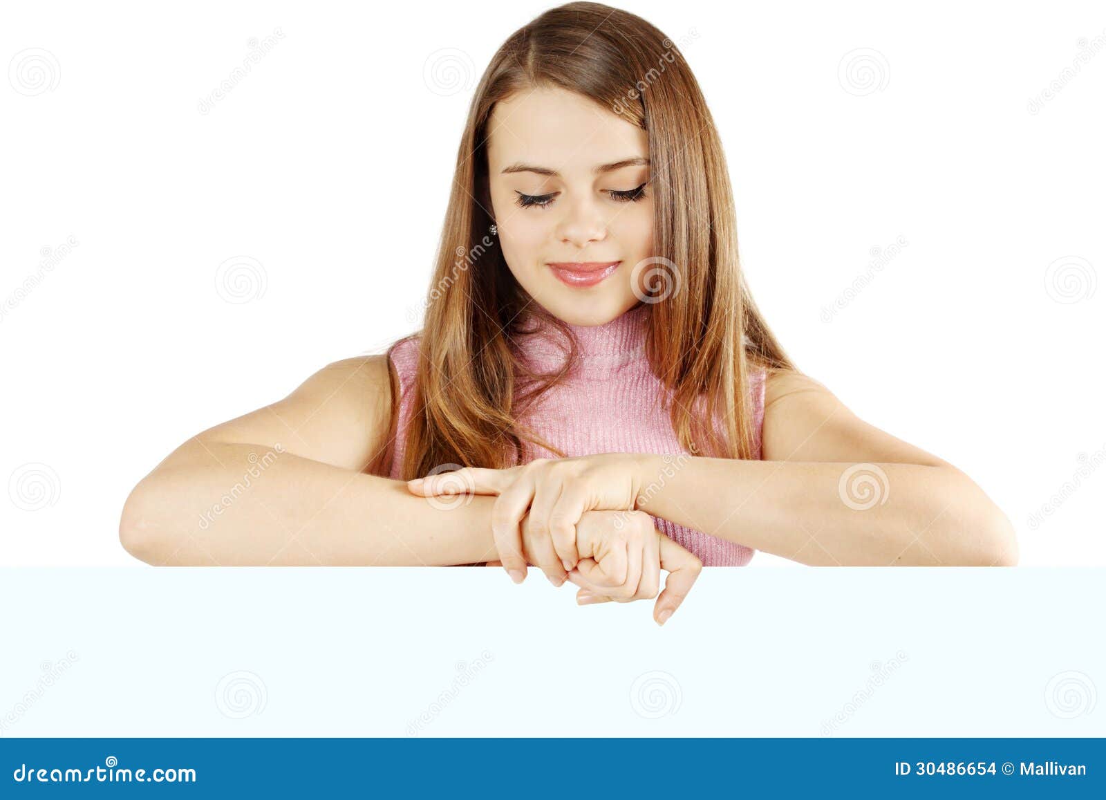 Woman looks on paper stock photo. Image of female, human - 30486654
