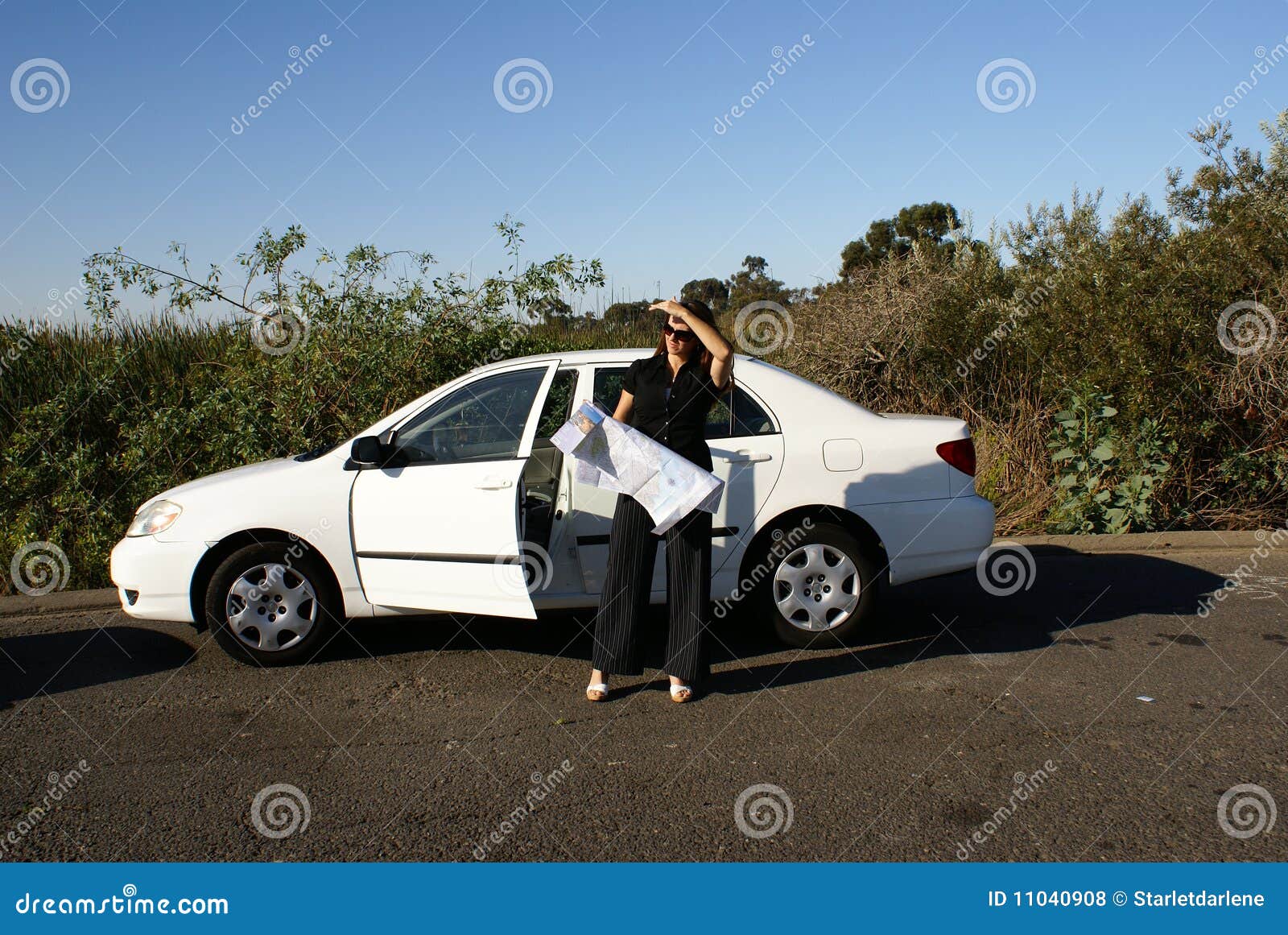 Woman Lost in Car stock photo. Image of woman, road, transportation ...
