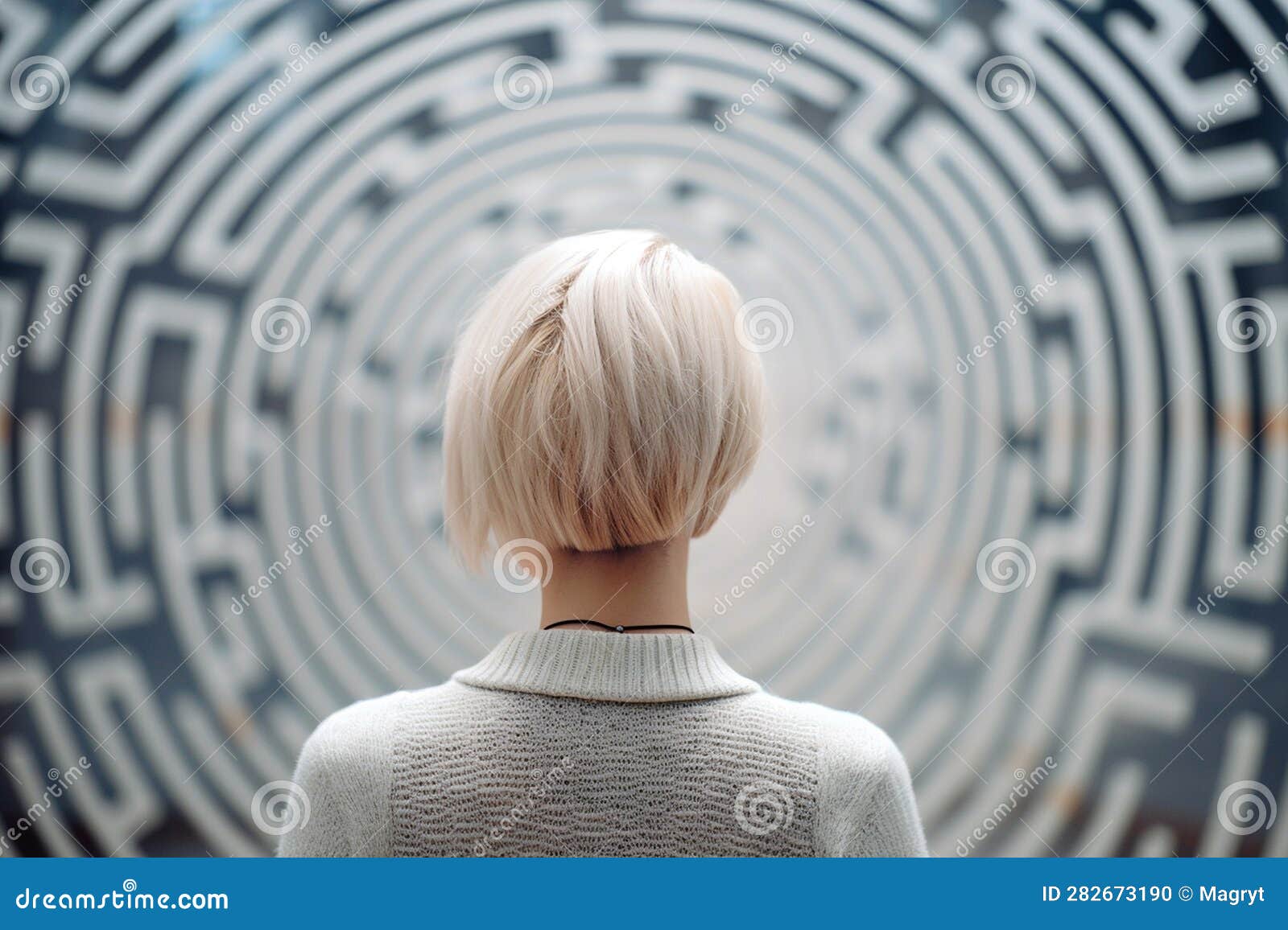 Woman Lost in Labyrinth. Troubled Woman Finding Way Out, Confused Mind ...