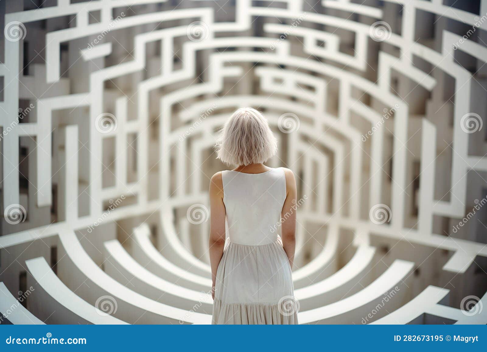 Woman Lost in Labyrinth. Troubled Woman Finding Way Out, Confused Mind ...