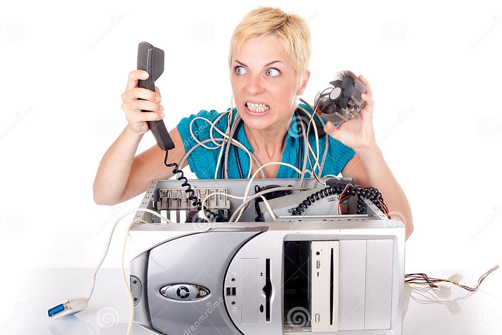 Woman lost in technology stock image. Image of blond, blue - 9789561