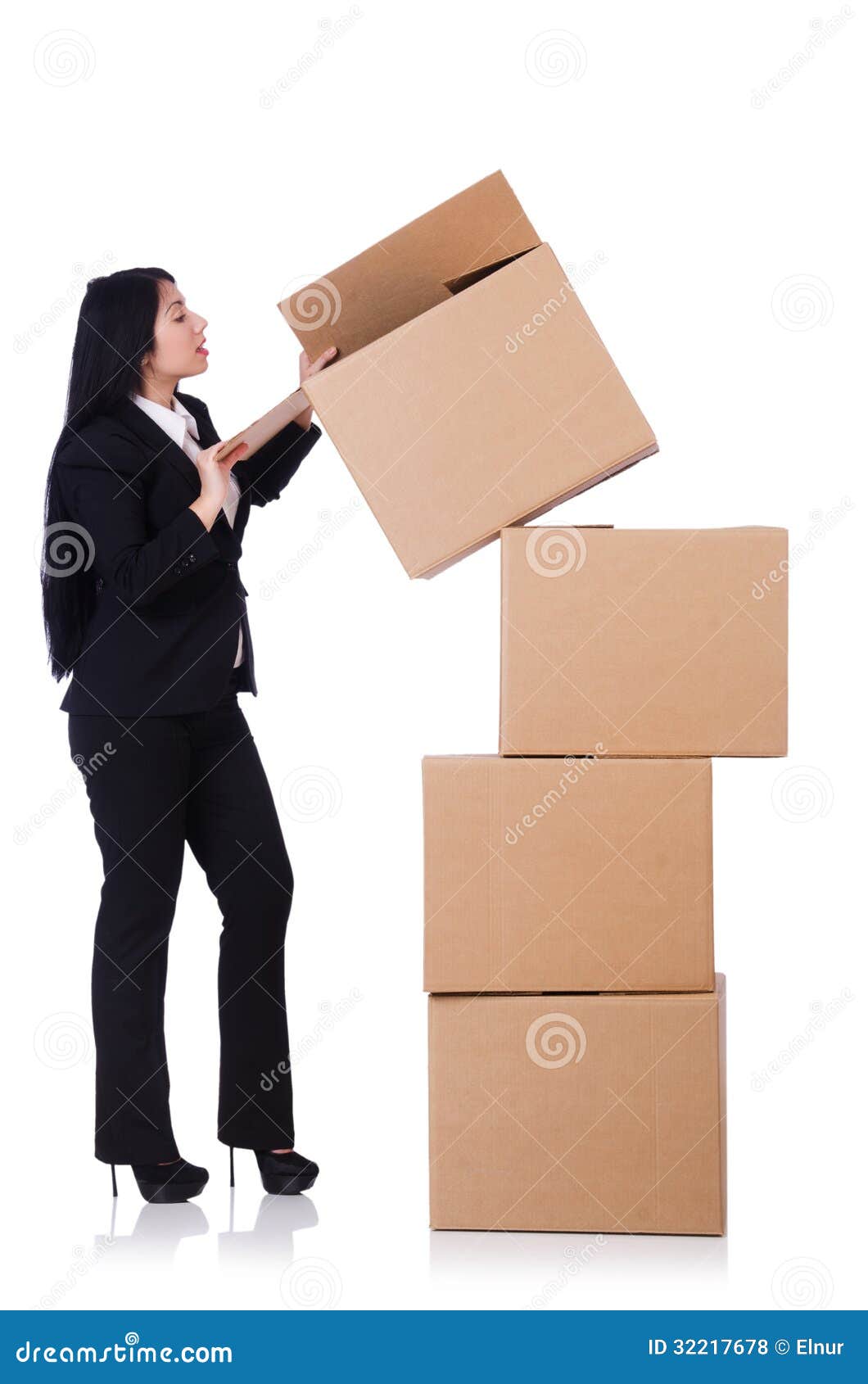 Woman with lots of boxes stock photo. Image of delivering - 32217678