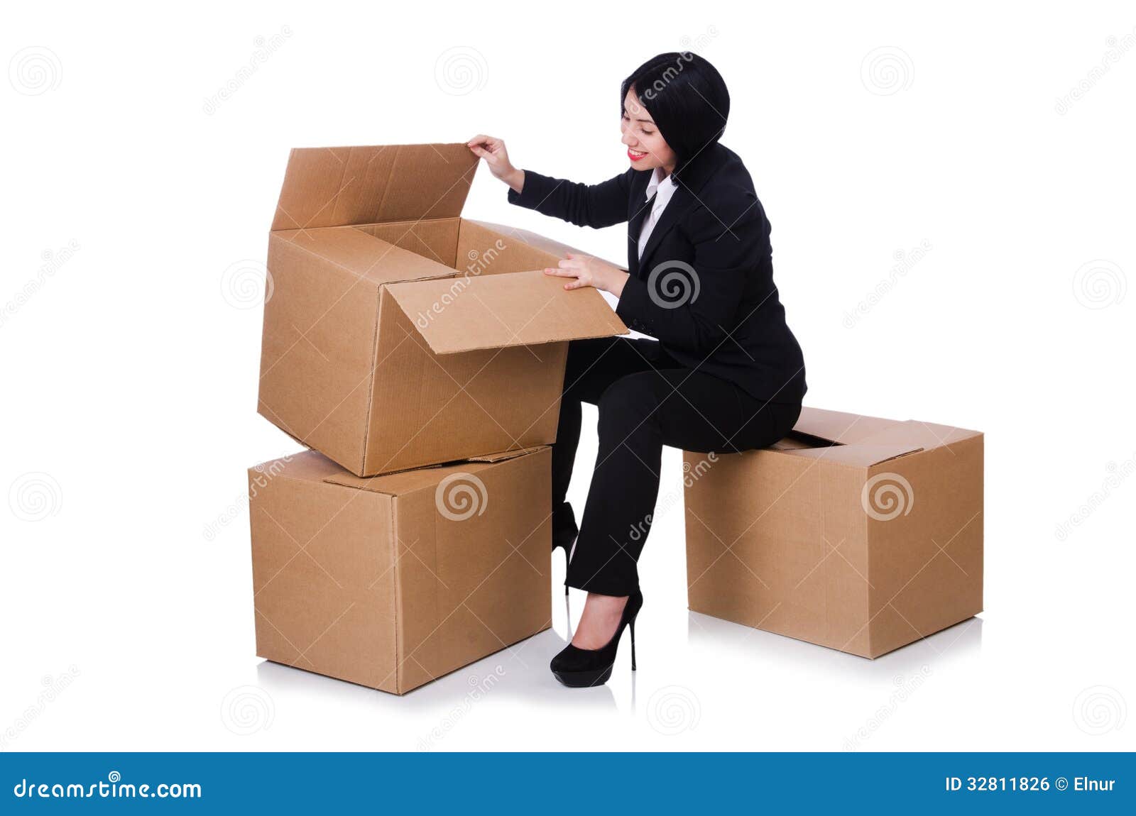 Woman with lots of boxes stock photo. Image of package - 32811826
