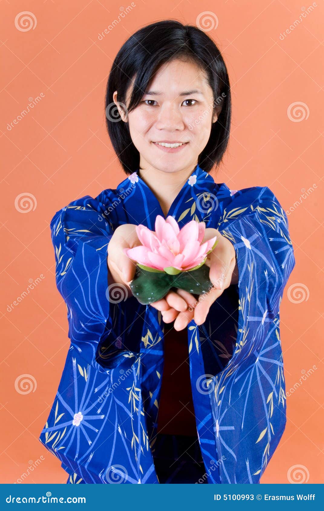 Woman with lotus blossom stock image. Image of attractive - 5100993
