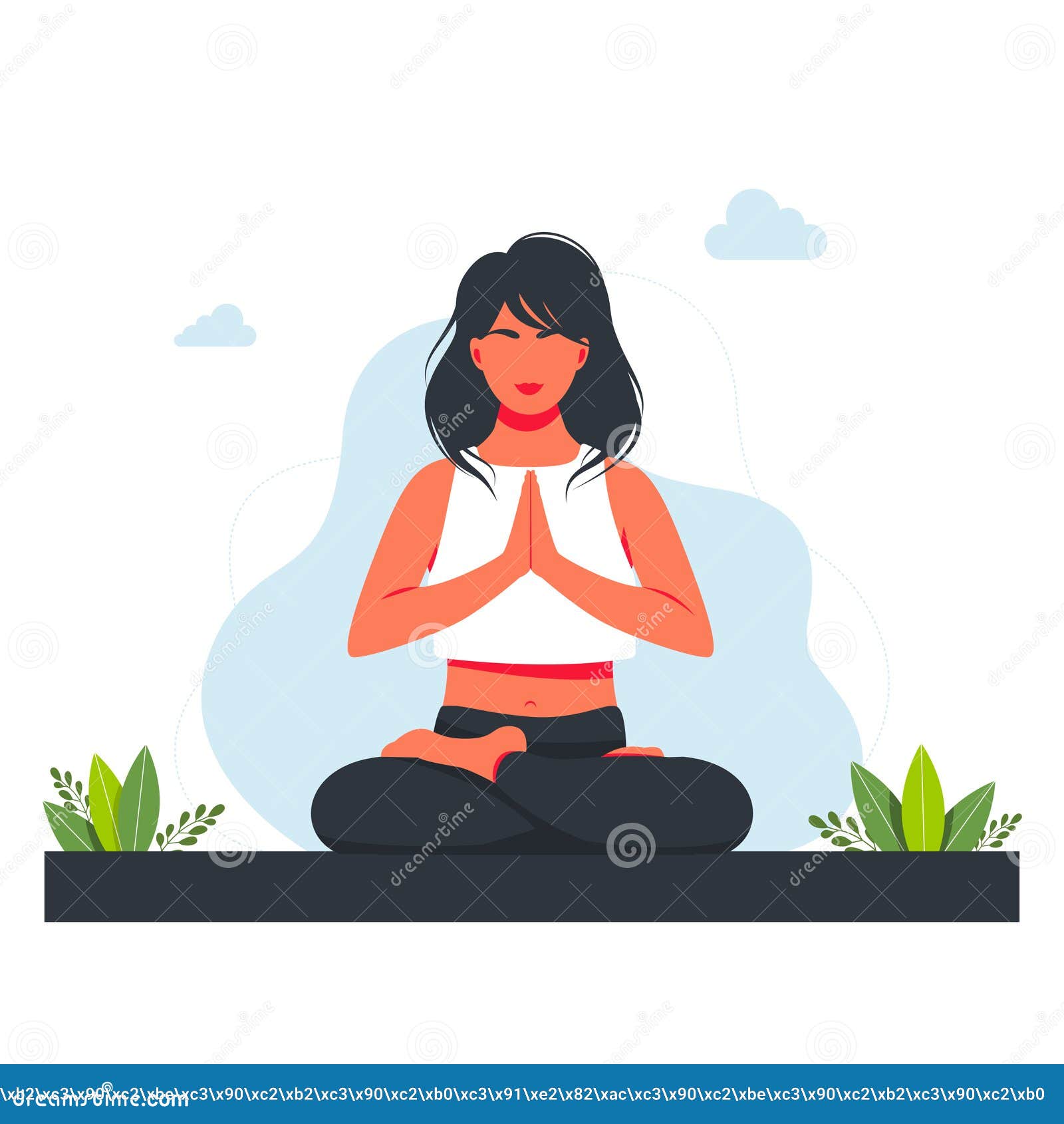 Woman In Lotus Position And Meditating In Nature And Leaves Concept