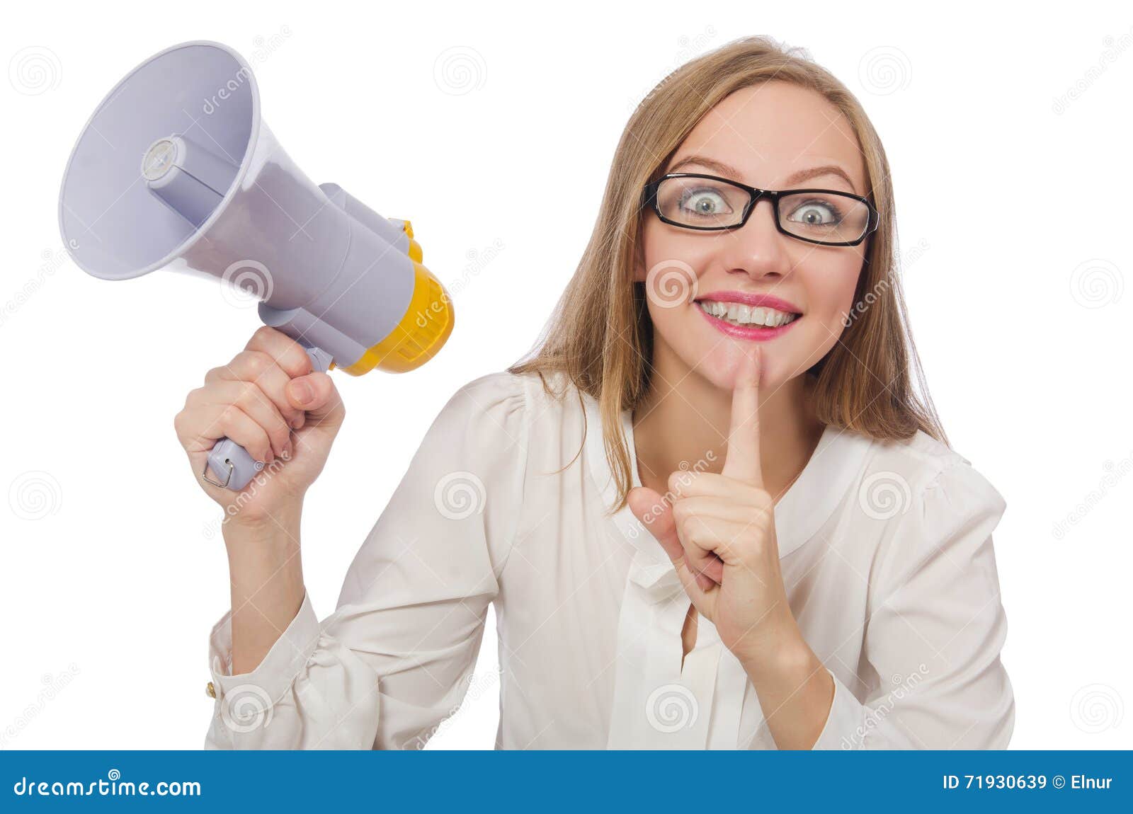 The Woman with Loudspeaker Isolated on White Stock Image - Image of ...