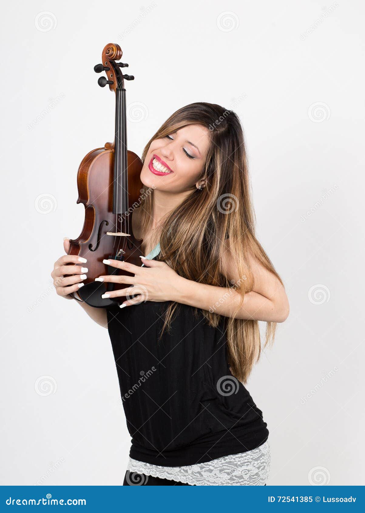 Woman in love with fiddle stock image. Image of female - 72541385