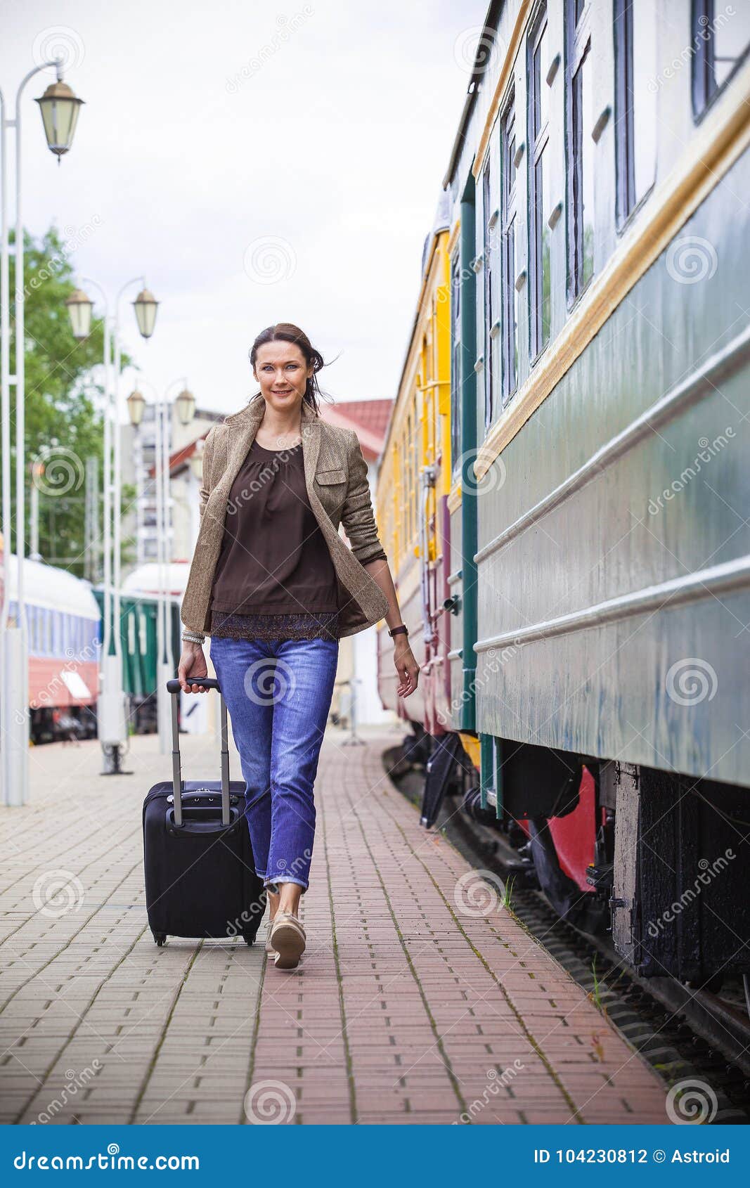Woman with Luggage Rushing on Train Stock Photo - Image of road, modern ...