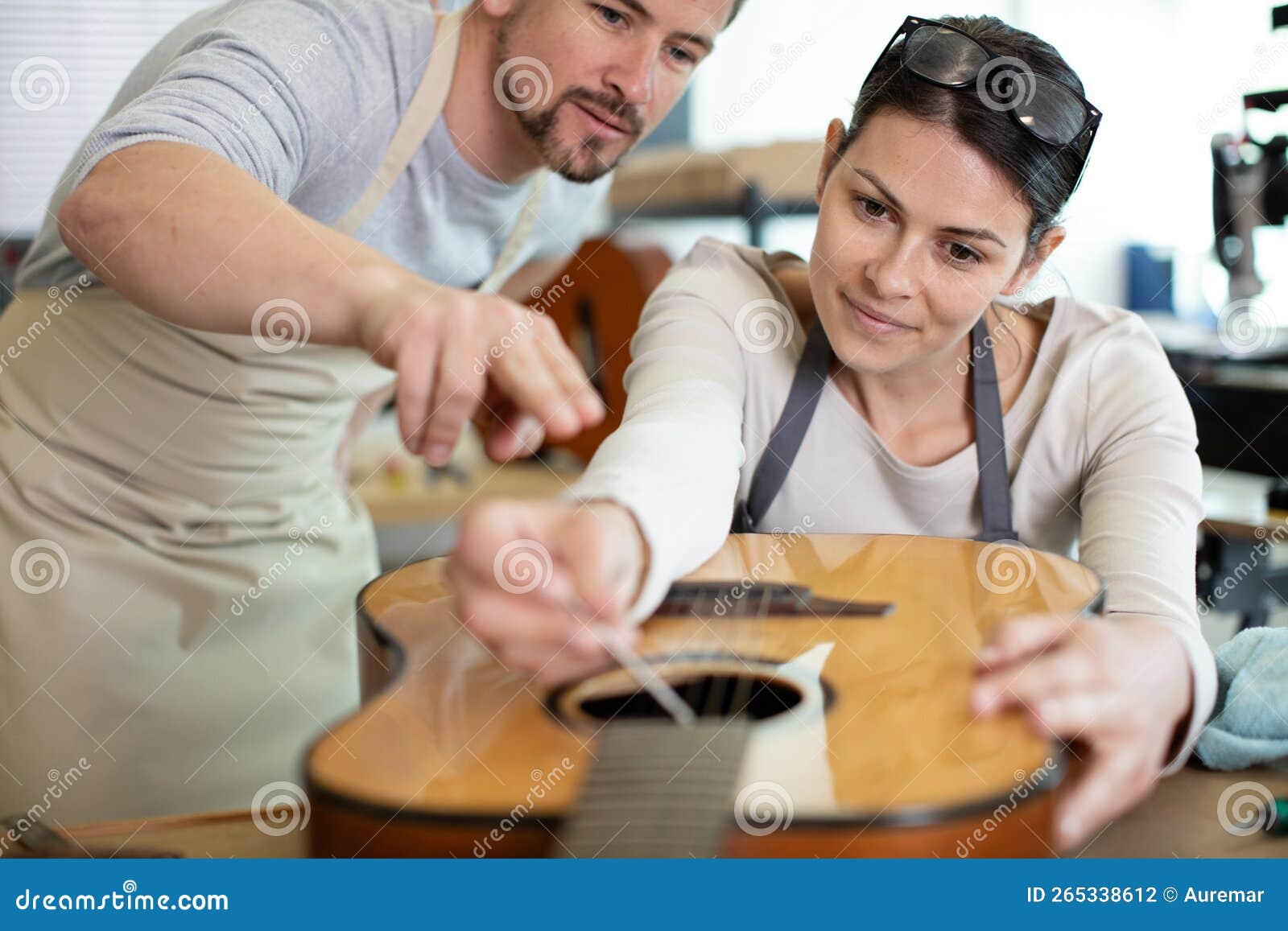 Woman Luthier Apprentice Working with Guitar Stock Photo - Image of ...