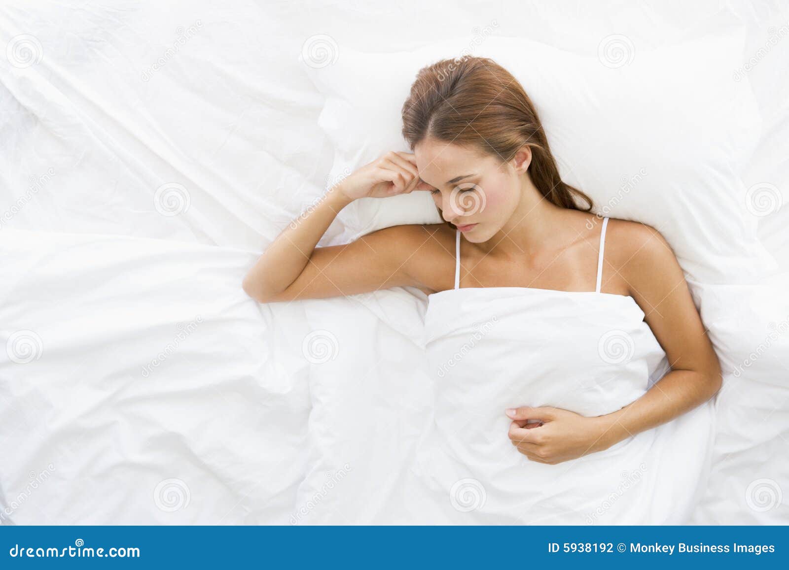 Woman Lying in Bed Sleeping Stock Photo - Image of nightwear, brunette ...