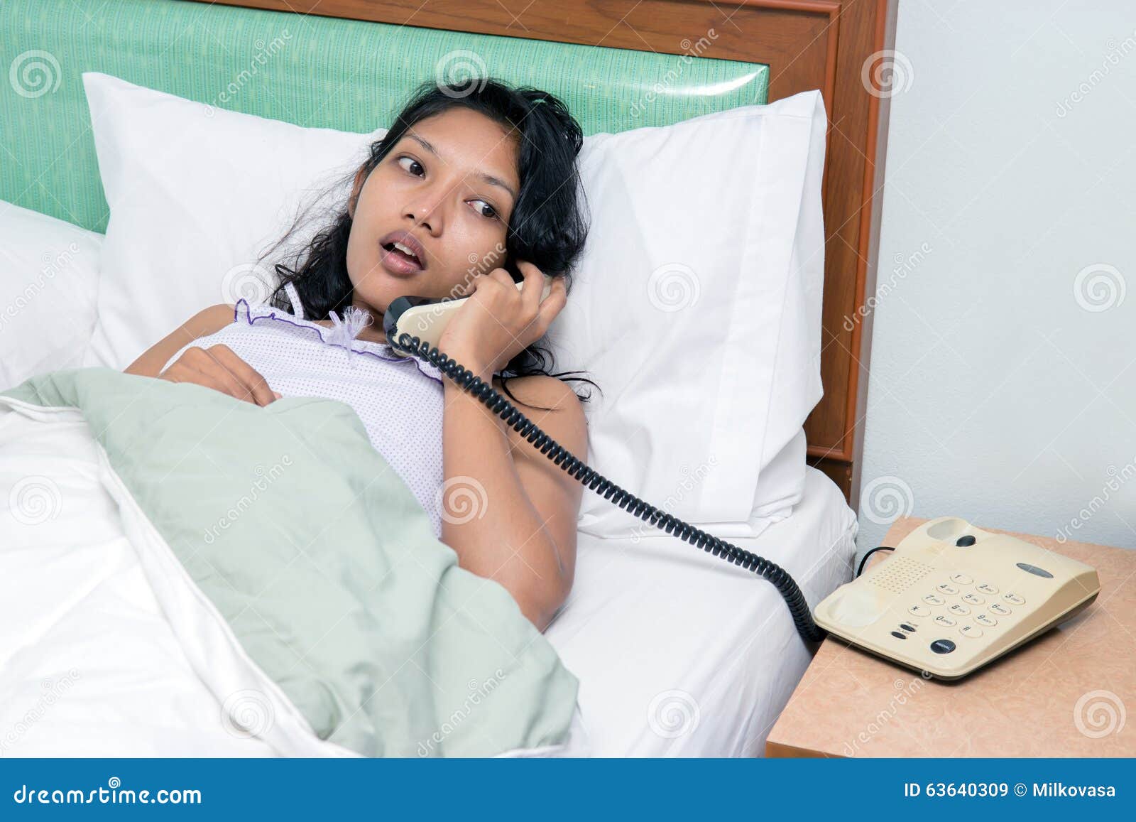 Woman Lying in Bed and Talking on the Phone Stock Image - Image of call ...
