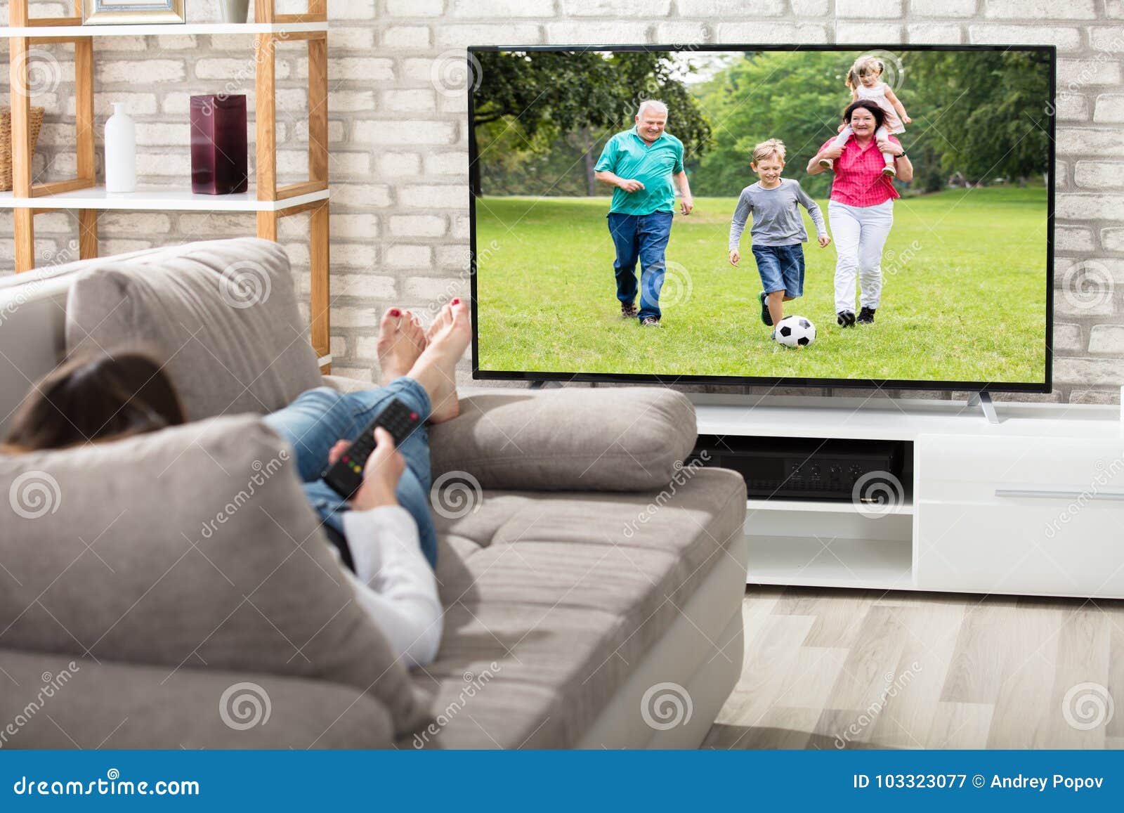 Television, TV Watching (football Match) With Feet On Table And Royalty ...