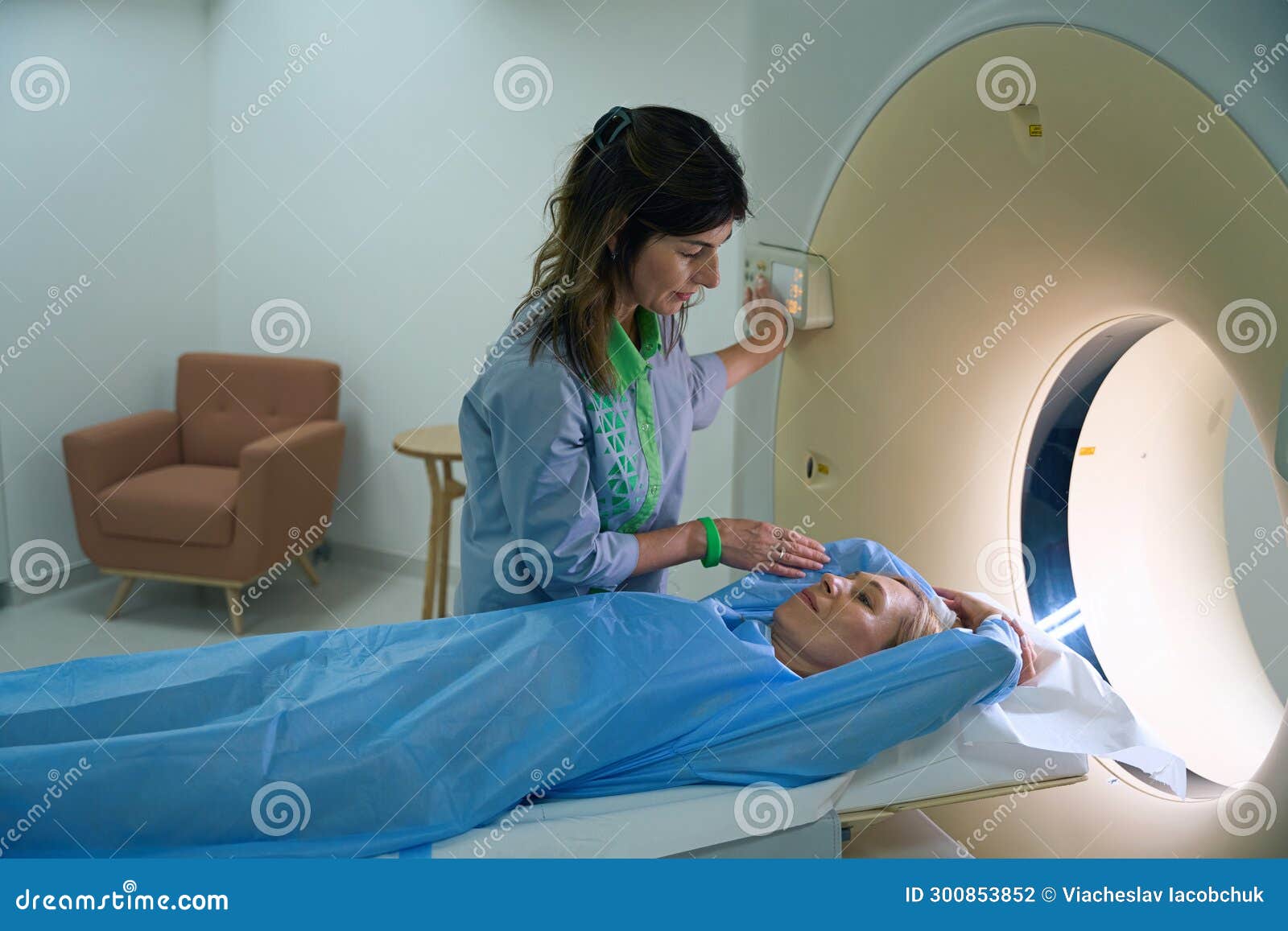 Radiologic Technologist is Preparing Patient for Diagnostic Computed ...