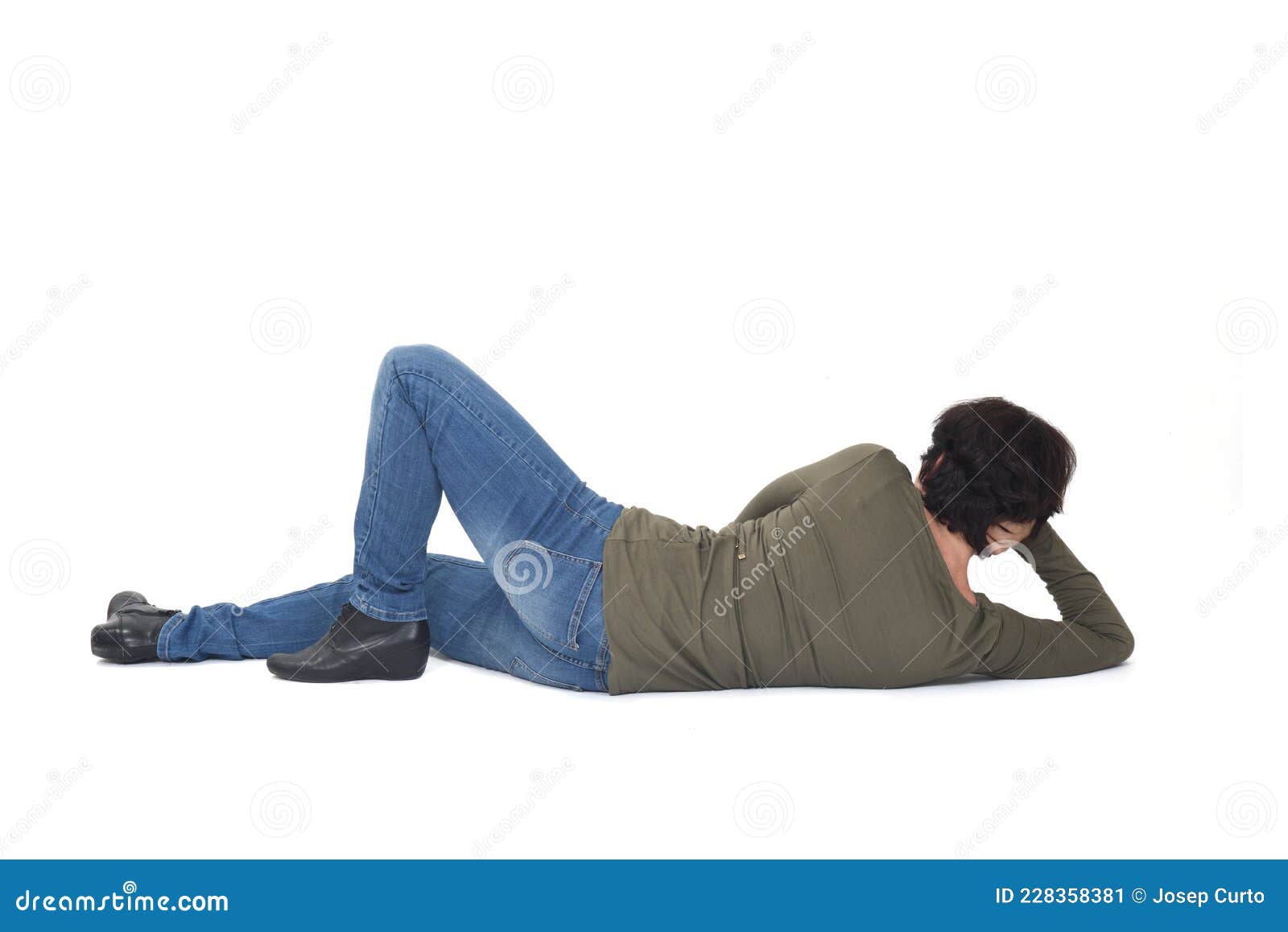 Woman lying on the floor stock image. Image of clothes - 228358381