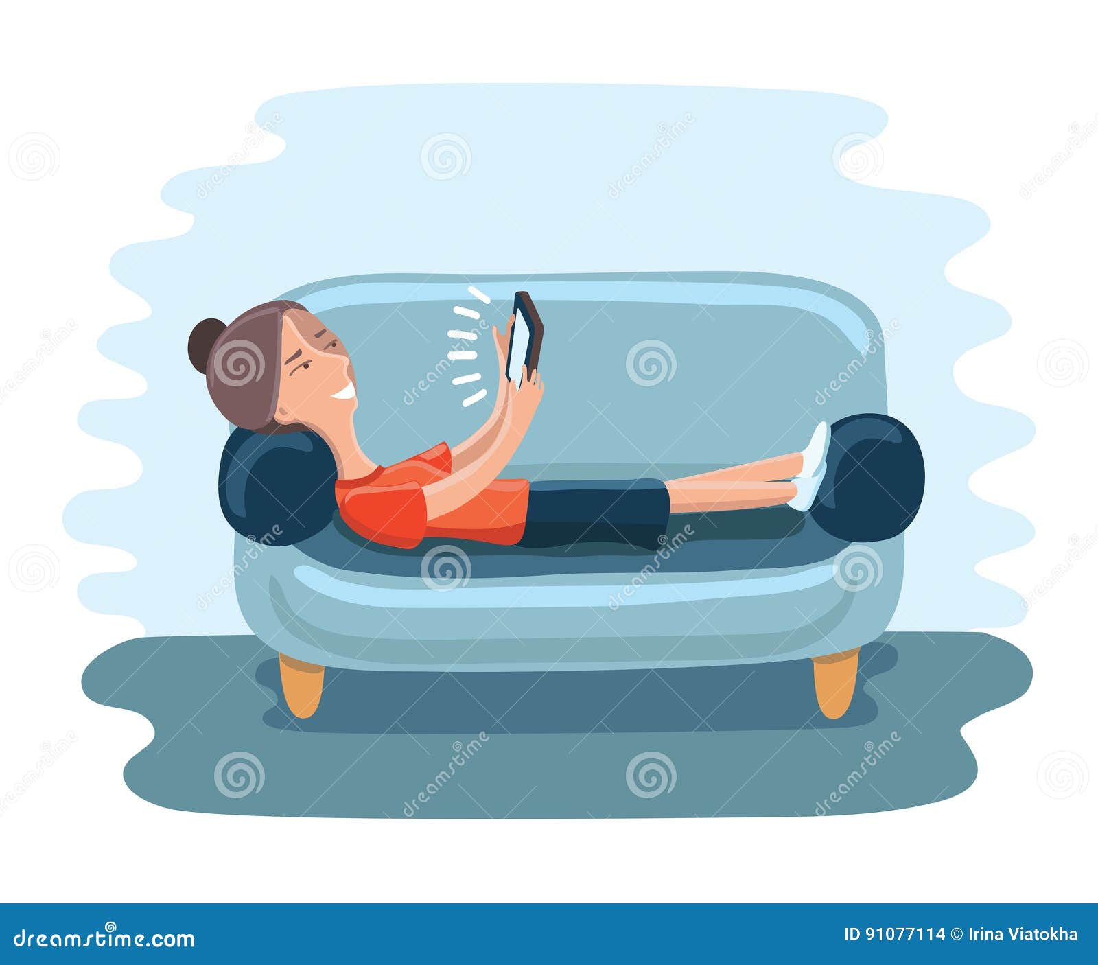 Woman Lying on Sofa with Many Gadgets. Stock Vector - Illustration of ...