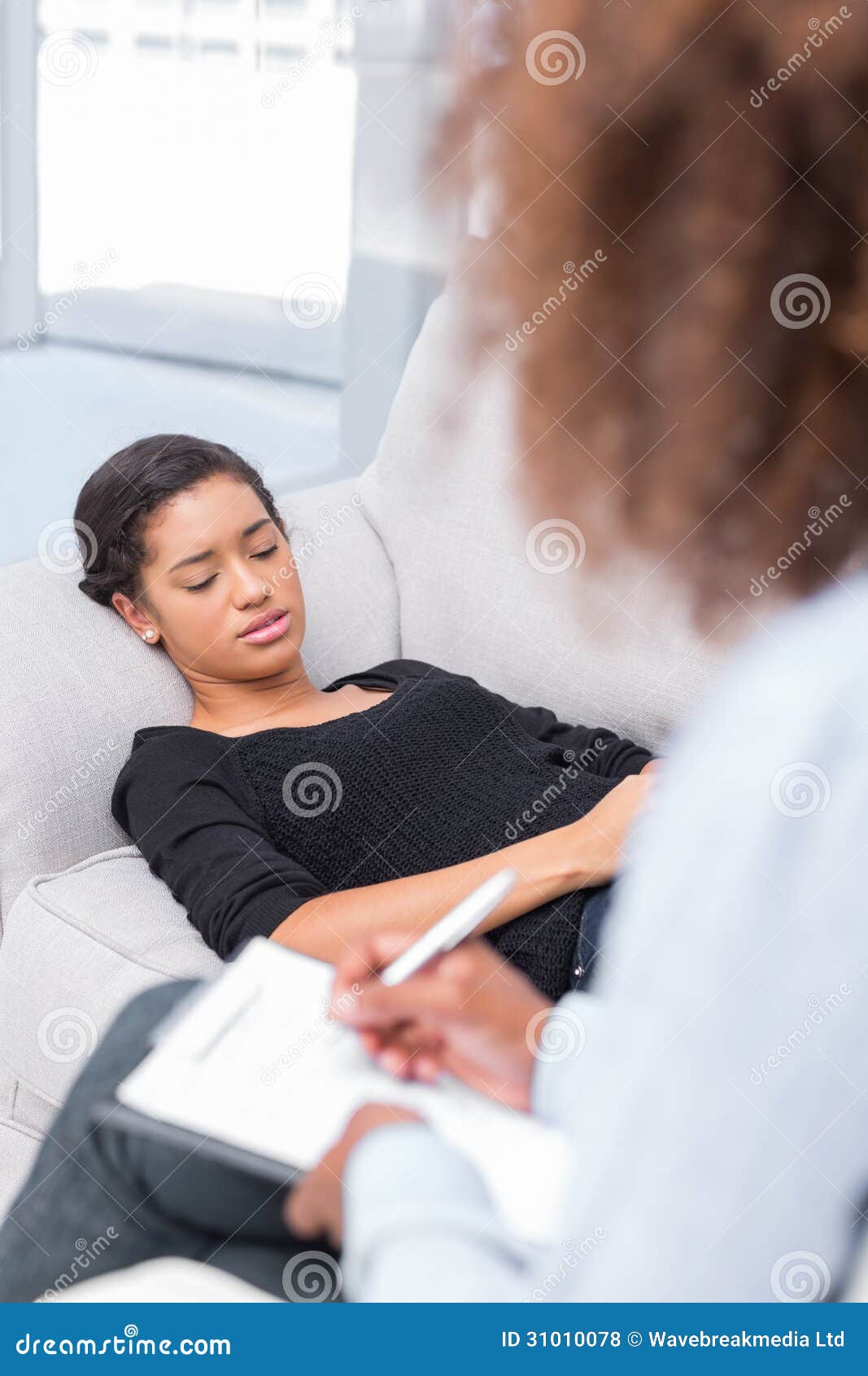 Woman Lying on Sofa during Therapy Session Stock Photo - Image of help ...
