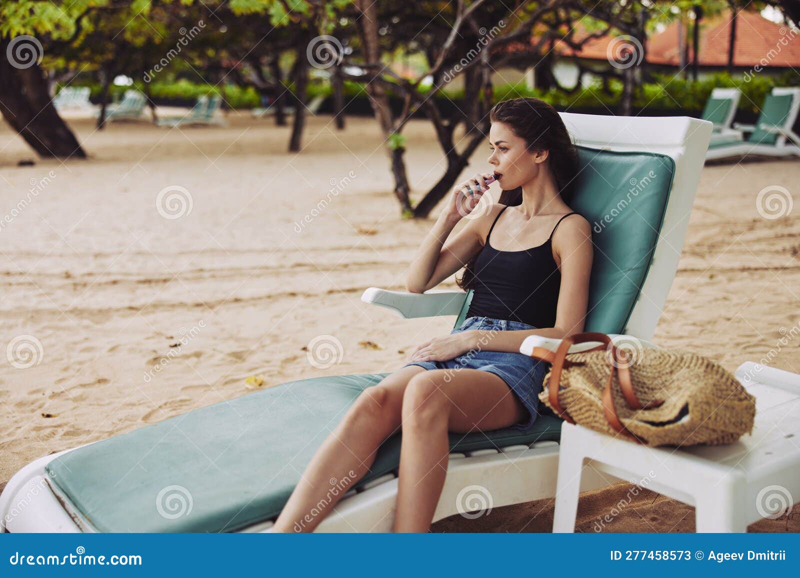 Woman Lying Sunbed Beach Recreation Lifestyle Sea Ocean Smiling Sand
