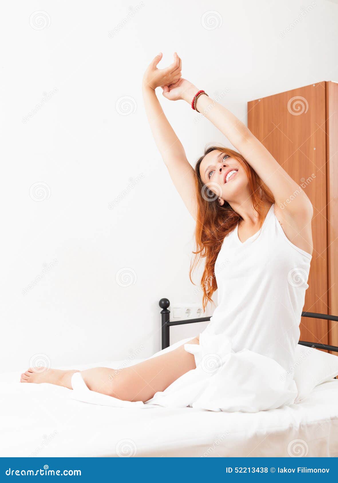 Woman Lying on White Sheets on the Bed at Home Stock Photo - Image of ...
