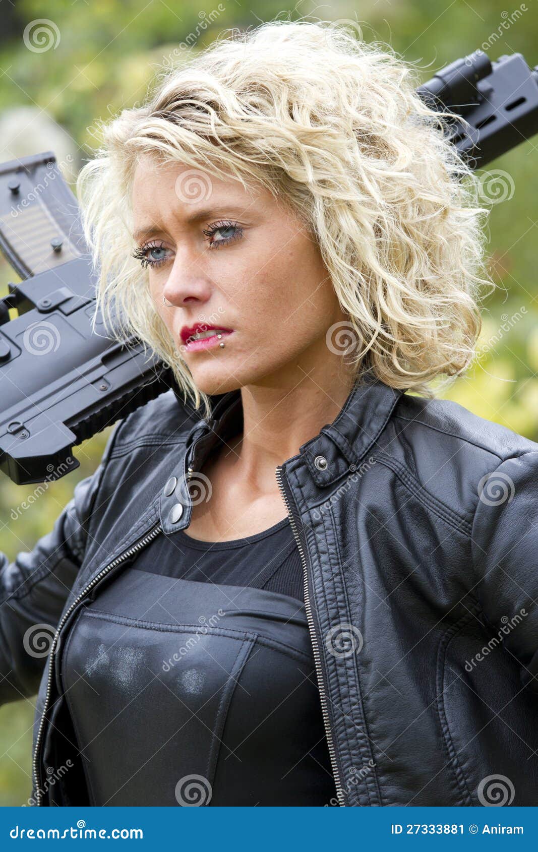 Woman with Machine Gun Outdoor Stock Image - Image of danger, woman ...