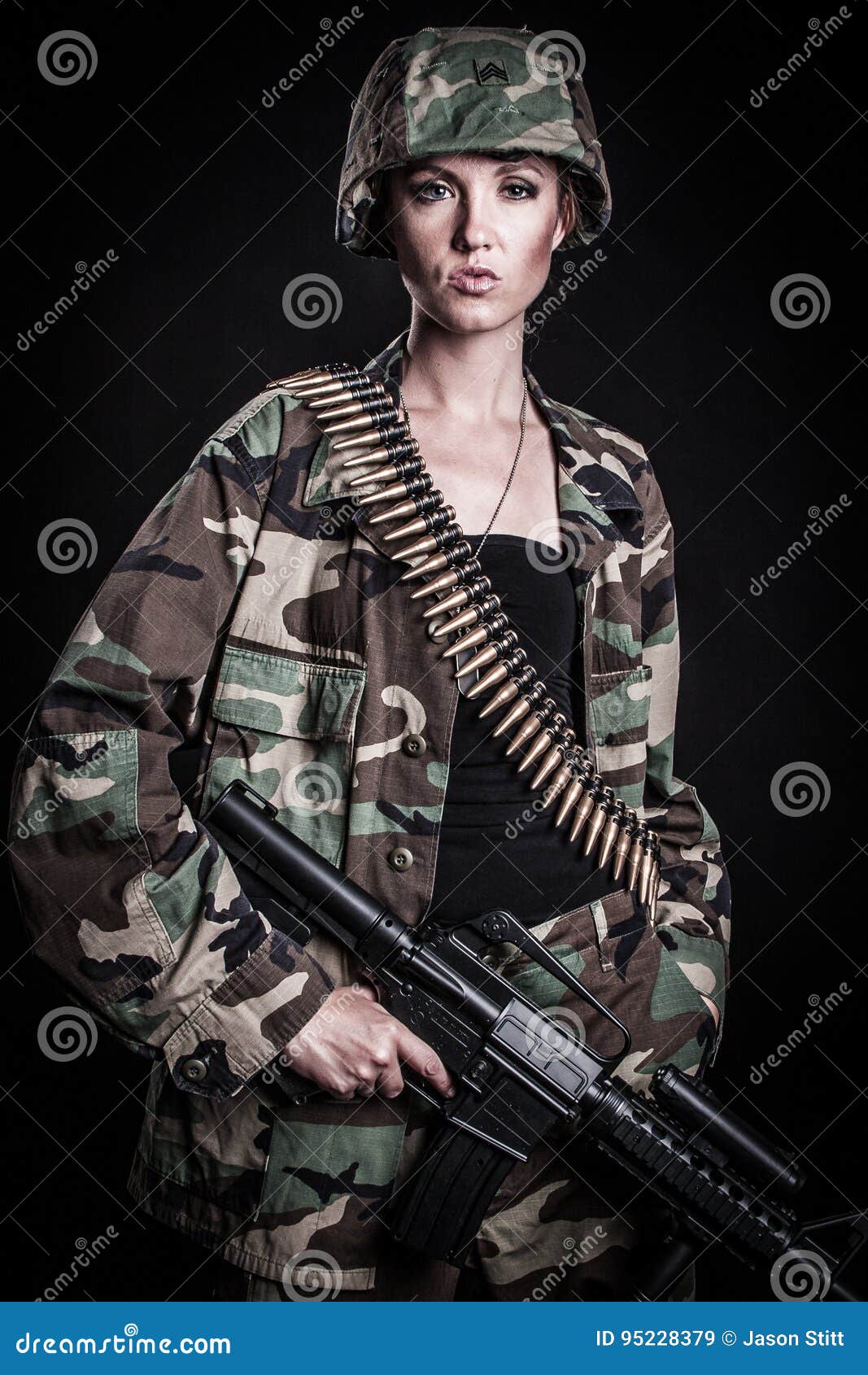 Woman with Machine Gun stock image. Image of soldier - 95228379