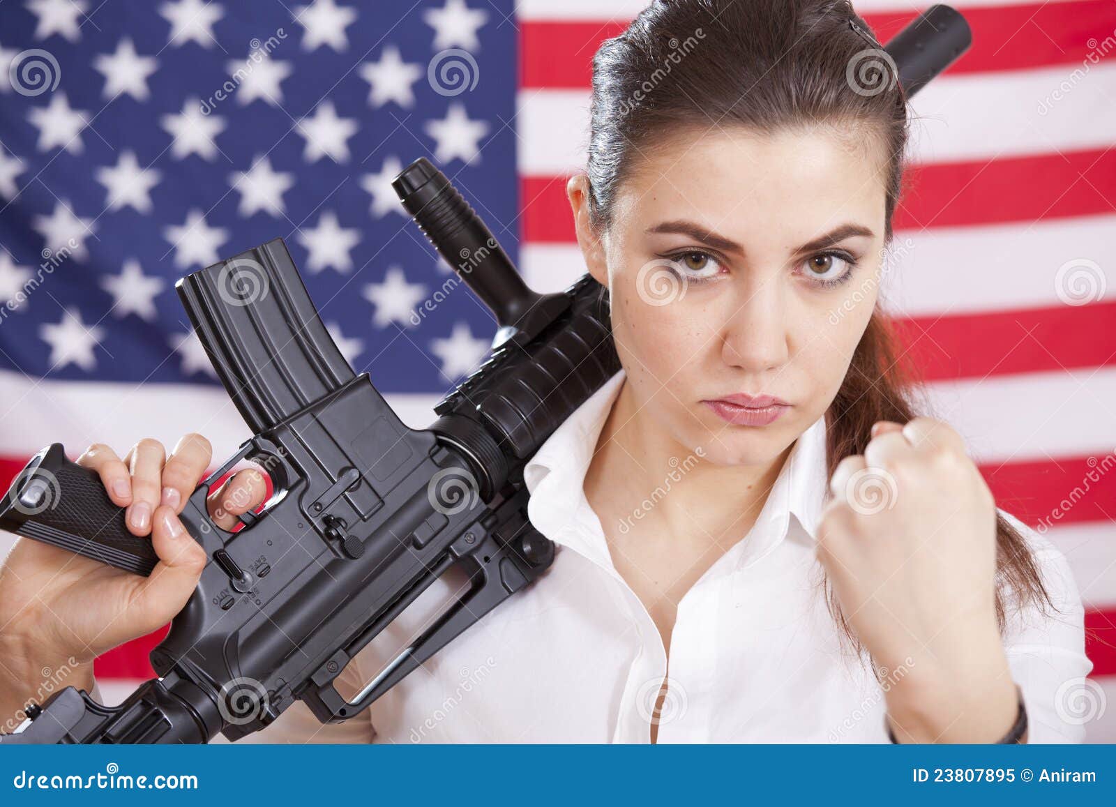 Woman with Machine Gun Threatening Stock Image - Image of holding ...