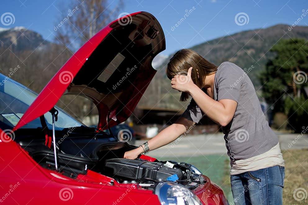 Woman with machine trouble stock photo. Image of beautiful - 19046374