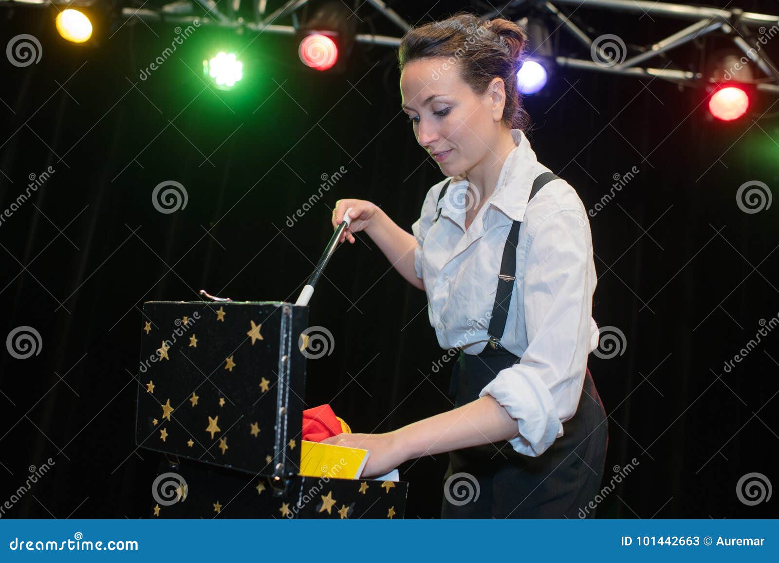 Woman Magician Doing Tricks with Wand Stock Image - Image of background ... Woman Magician Doing Tricks with Wand Stock Image - Image of background ...