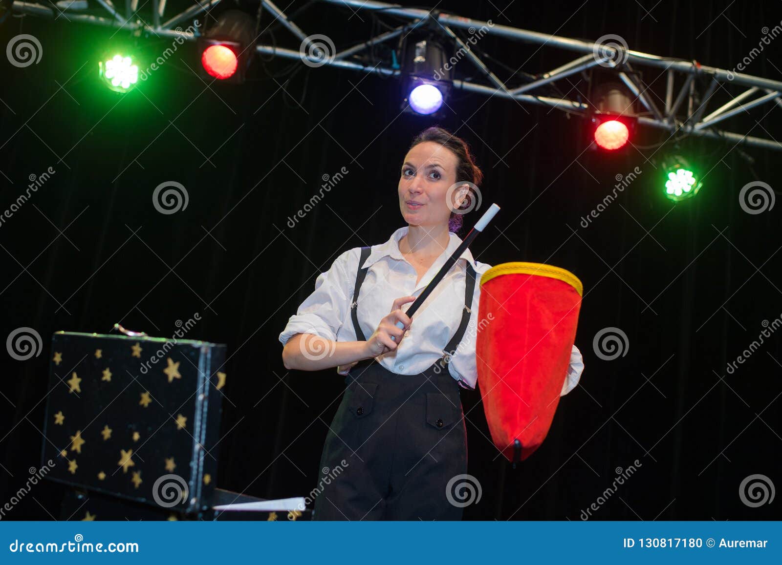 Woman magician at stage stock photo. Image of cylinder - 130817180