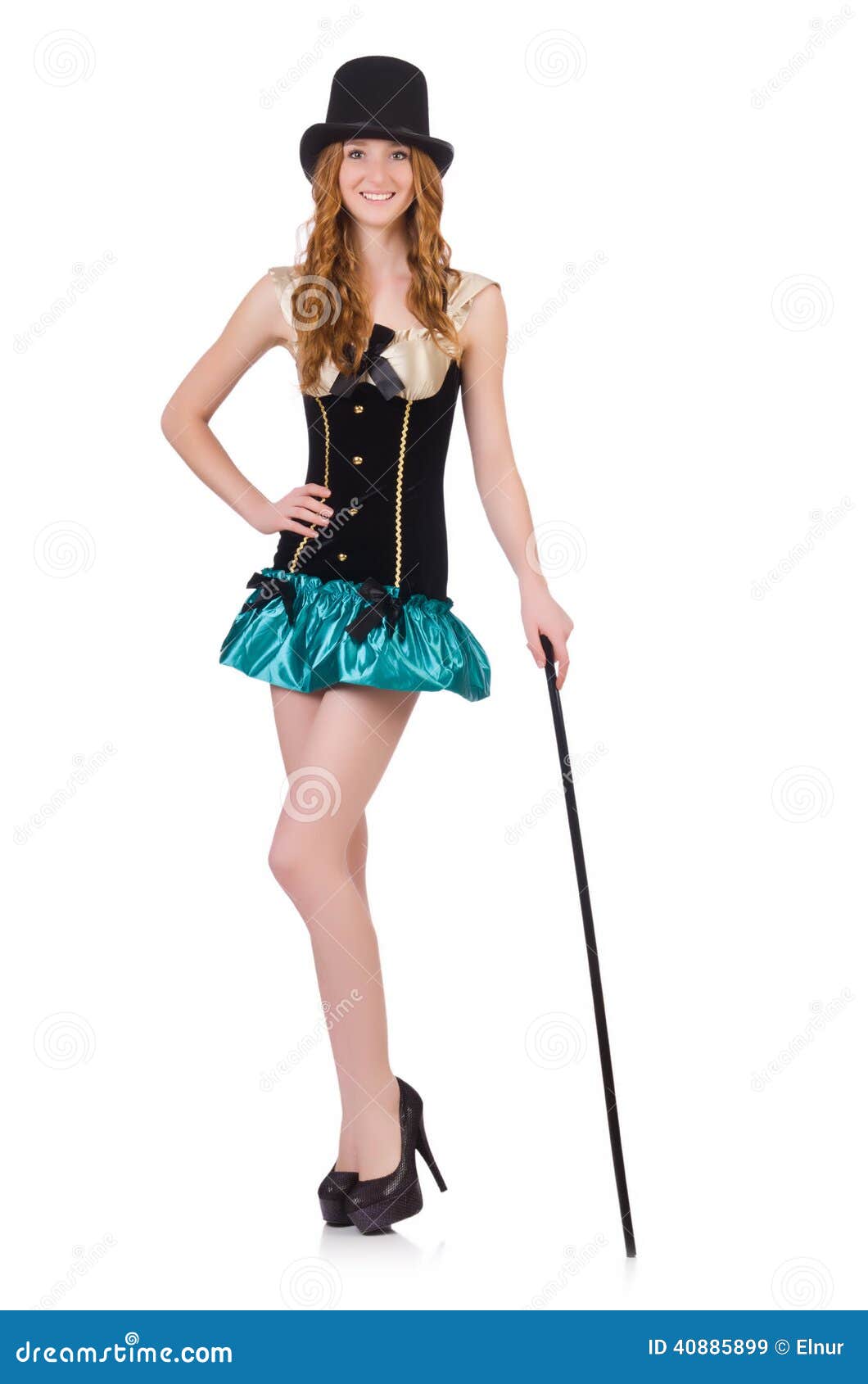 Woman Magician with Walking Stick Stock Image - Image of show, black ...