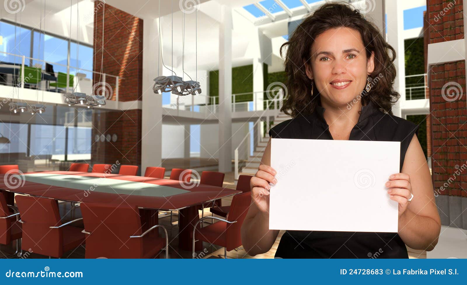 Woman in Magnificent Office Holding a Blank Sign Stock Image - Image of ...