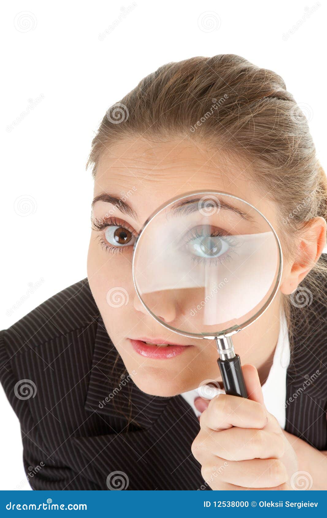 Woman and magnifier stock photo. Image of discovery, cute - 12538000