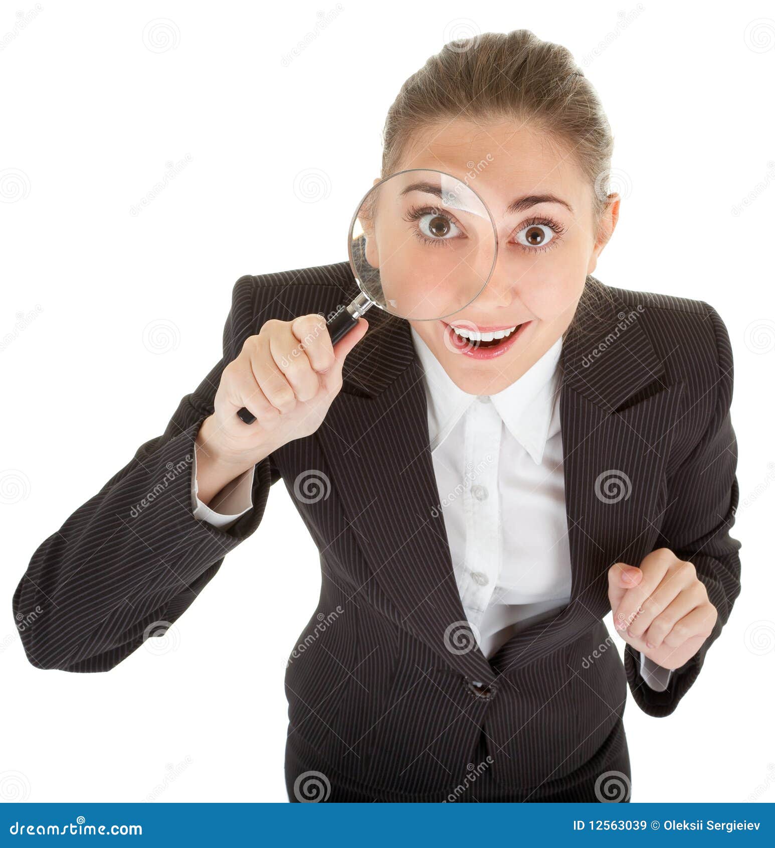 Woman and magnifier stock image. Image of discovery, office - 12563039