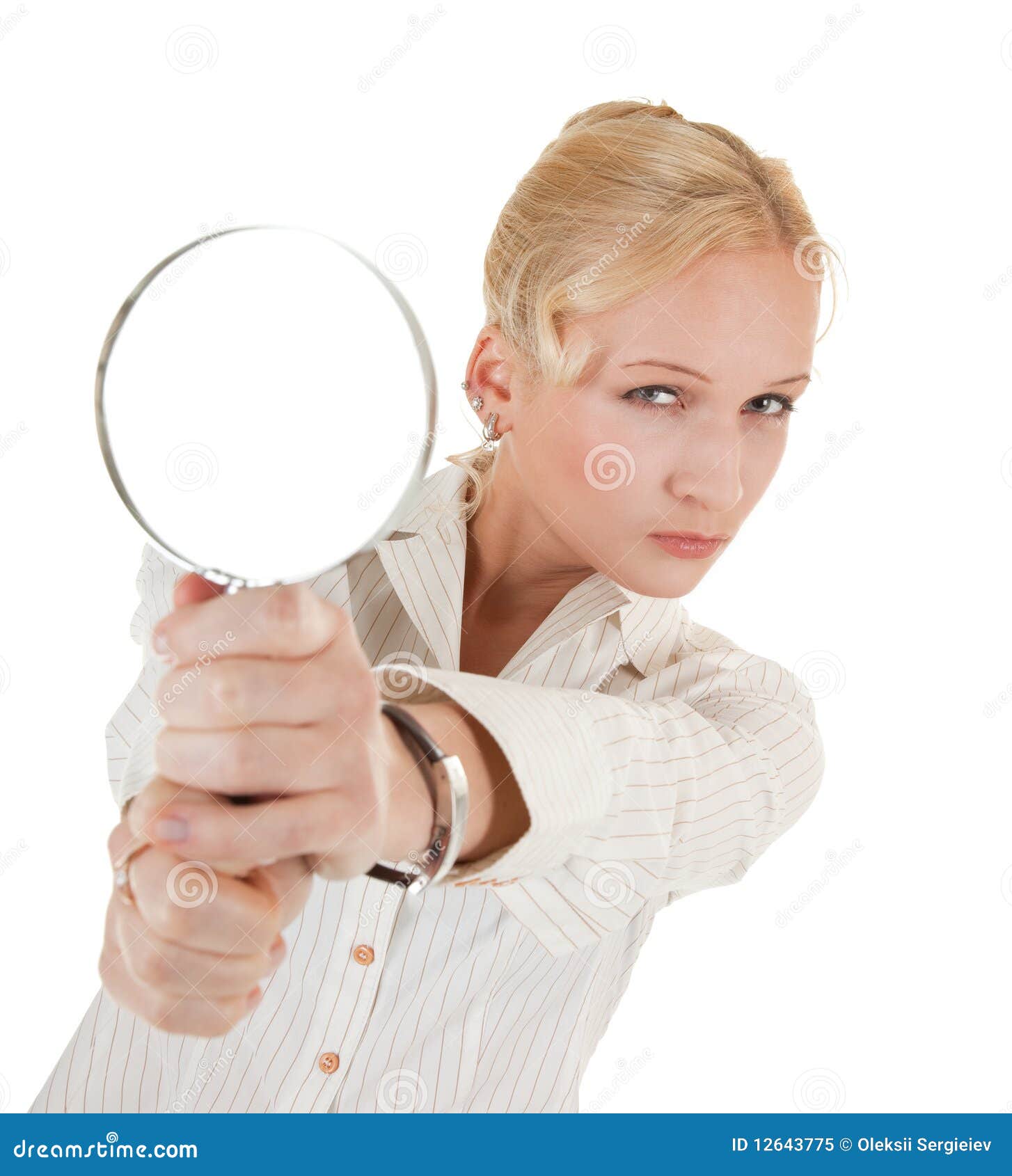Woman and magnifier stock image. Image of human, face - 12643775