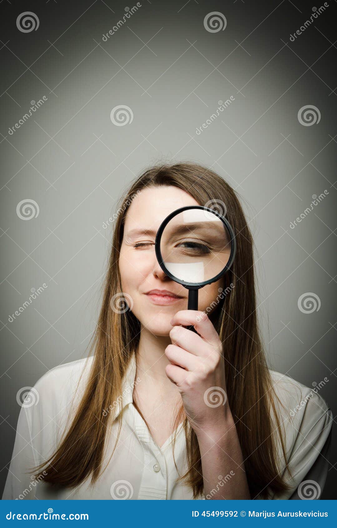 Woman with magnifier stock photo. Image of caucasian - 45499592