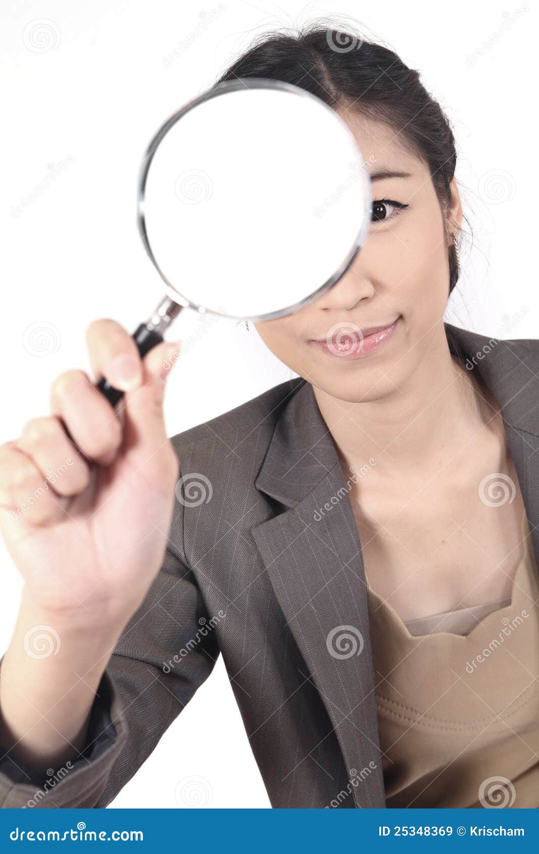 Woman and magnifying stock image. Image of inspection - 25348369
