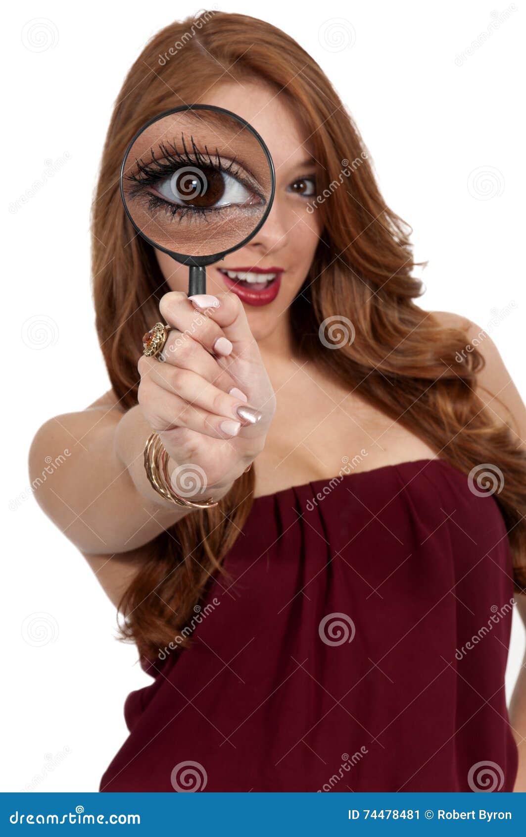 Woman with Magnifying Glass Stock Image - Image of focus, magnifying ...