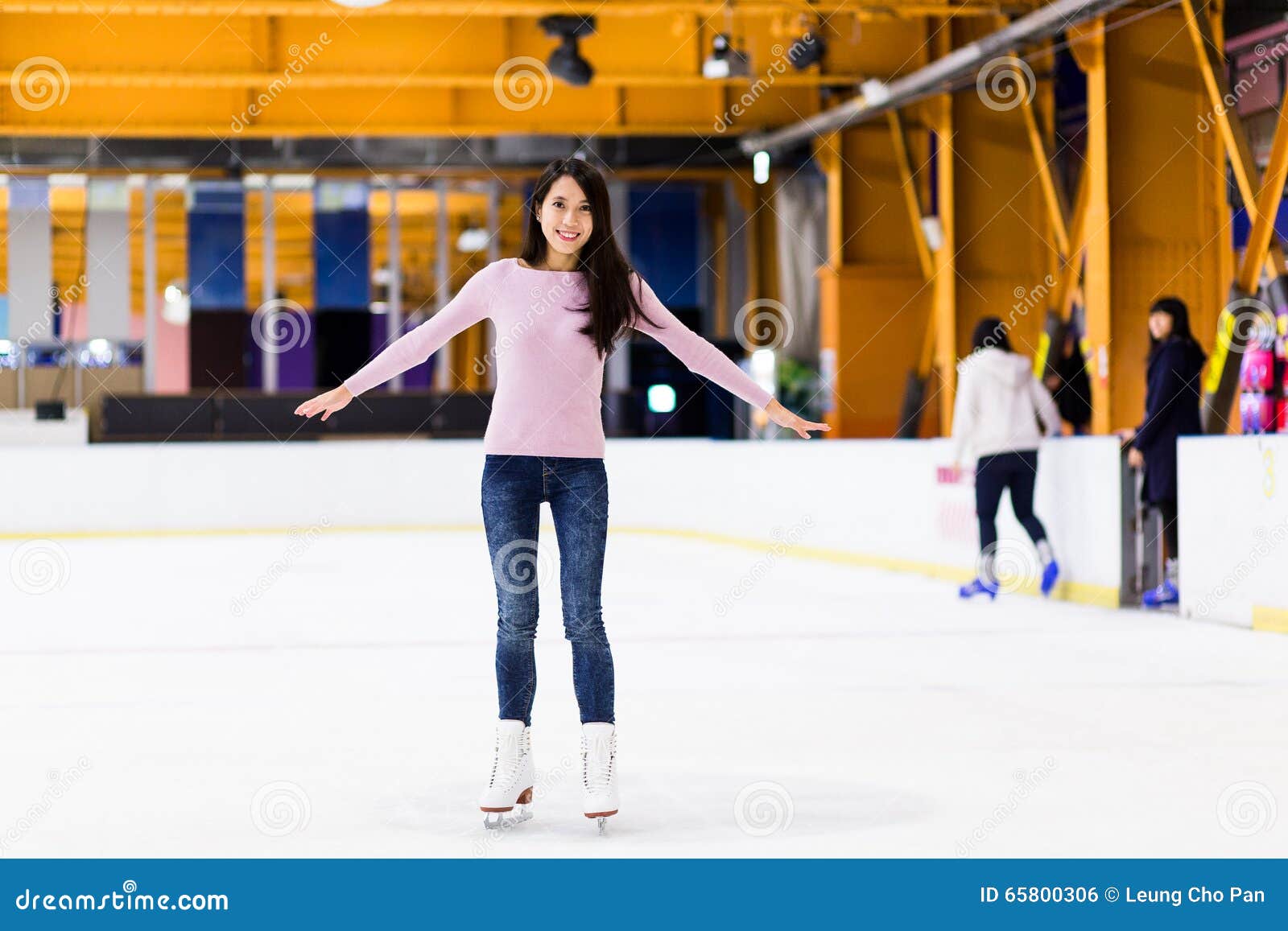 Woman Make Balance on Skating Rink Stock Photo - Image of arena, girl ...