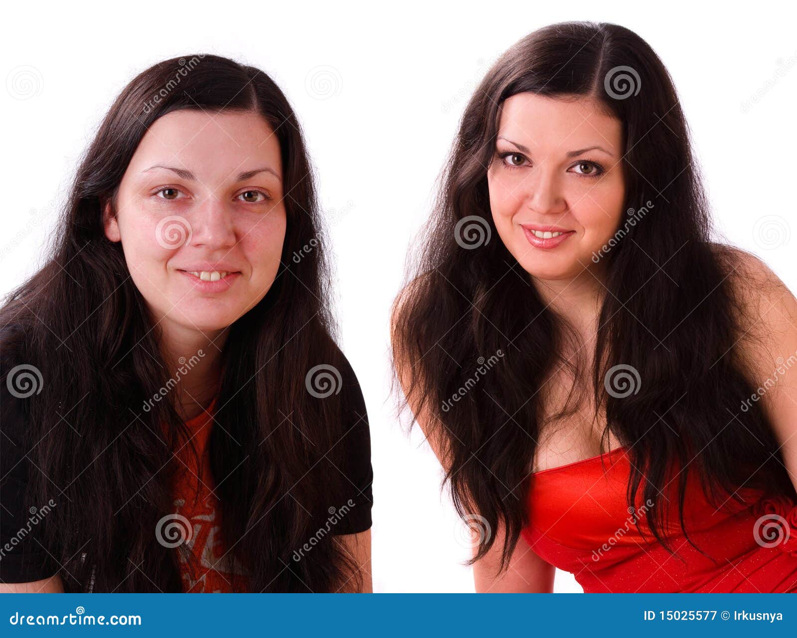 Woman before and after Make-up. Stock Image - Image of attitude, brown ...